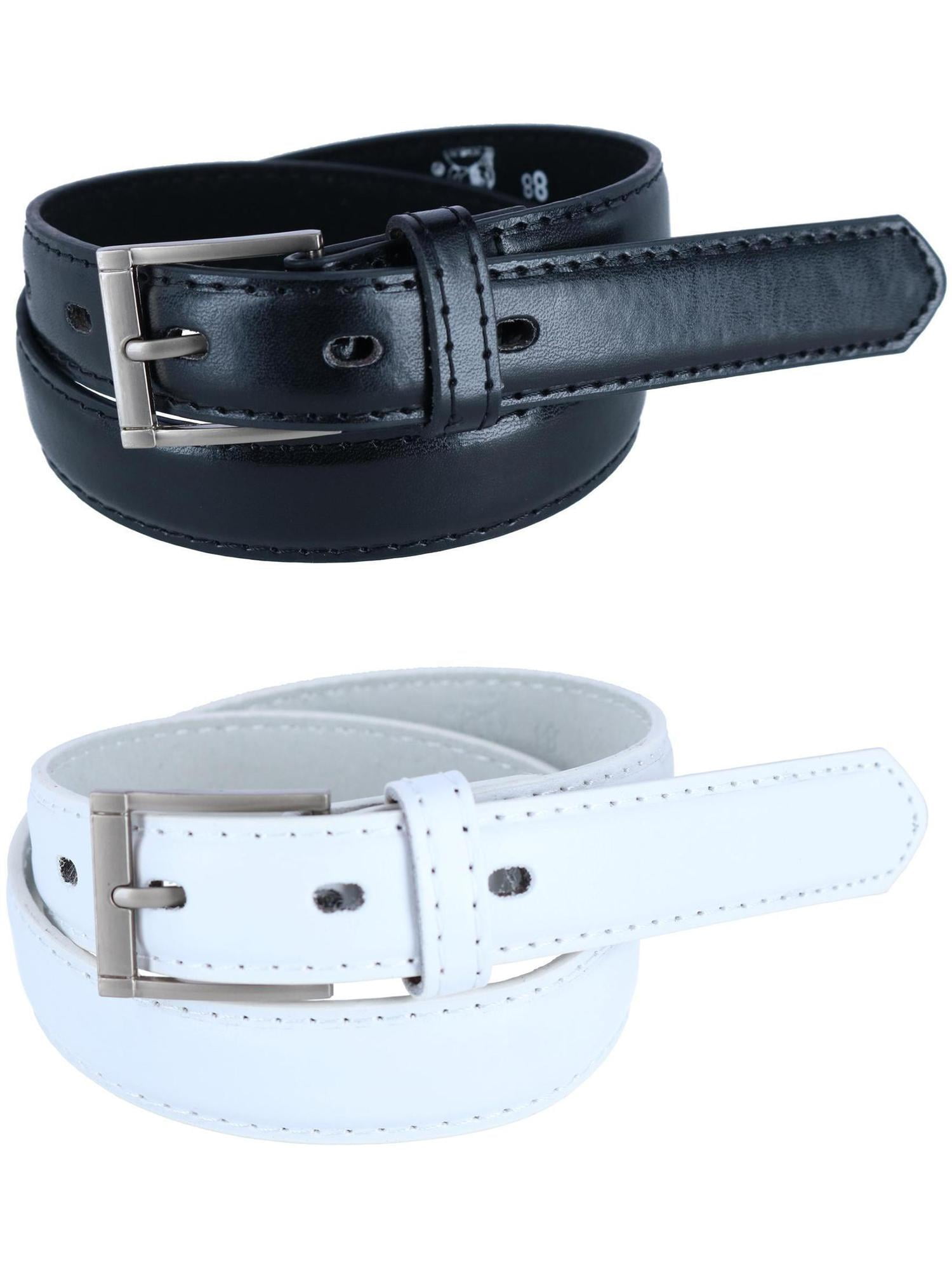 CTM Kid's Leather 1 inch Dress Belt with Square Buckle (Pack of 2 ...
