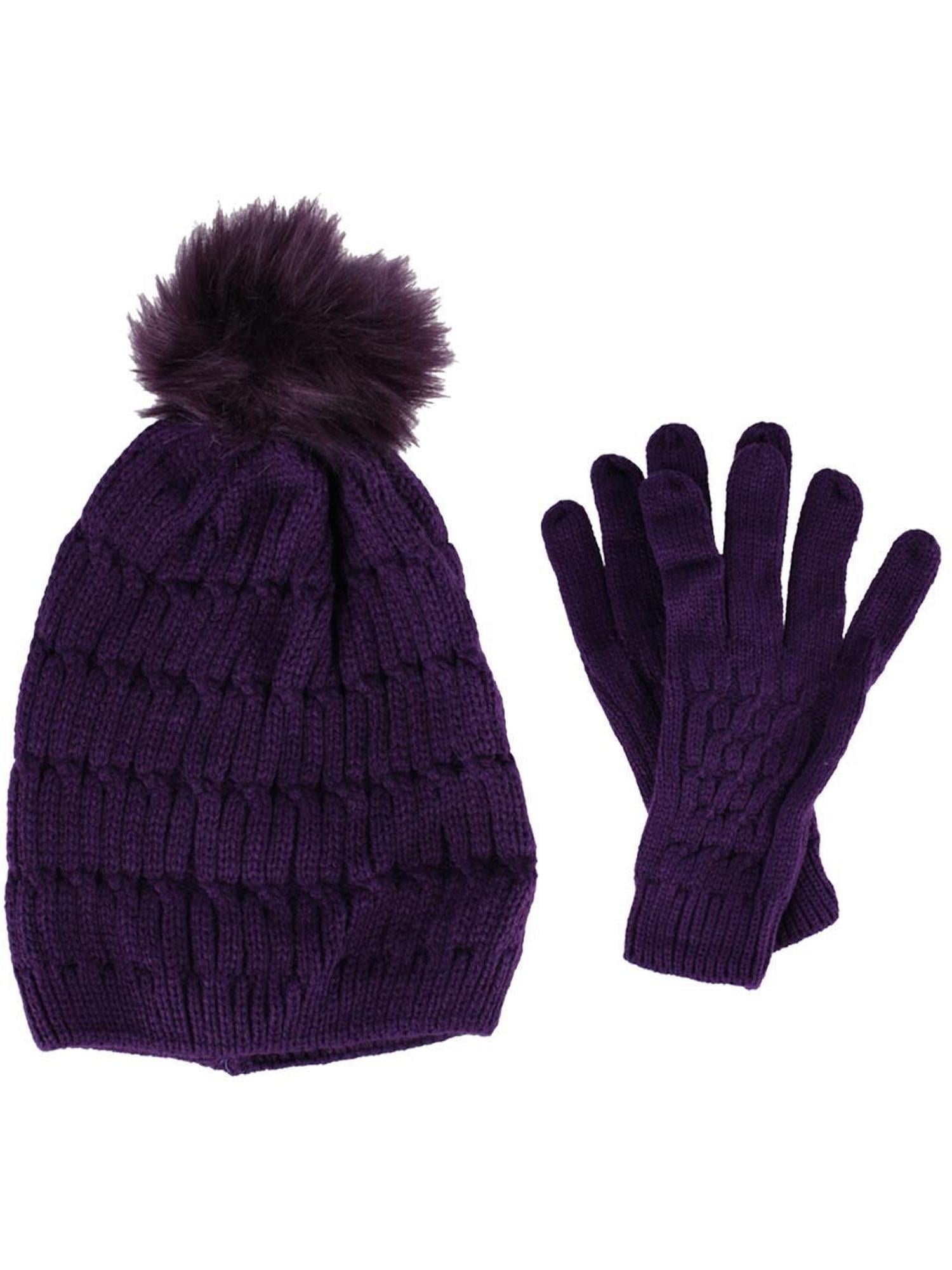 CTM Knit Beanie Hat with Pom and Matching Gloves Set (Women) - Walmart.com
