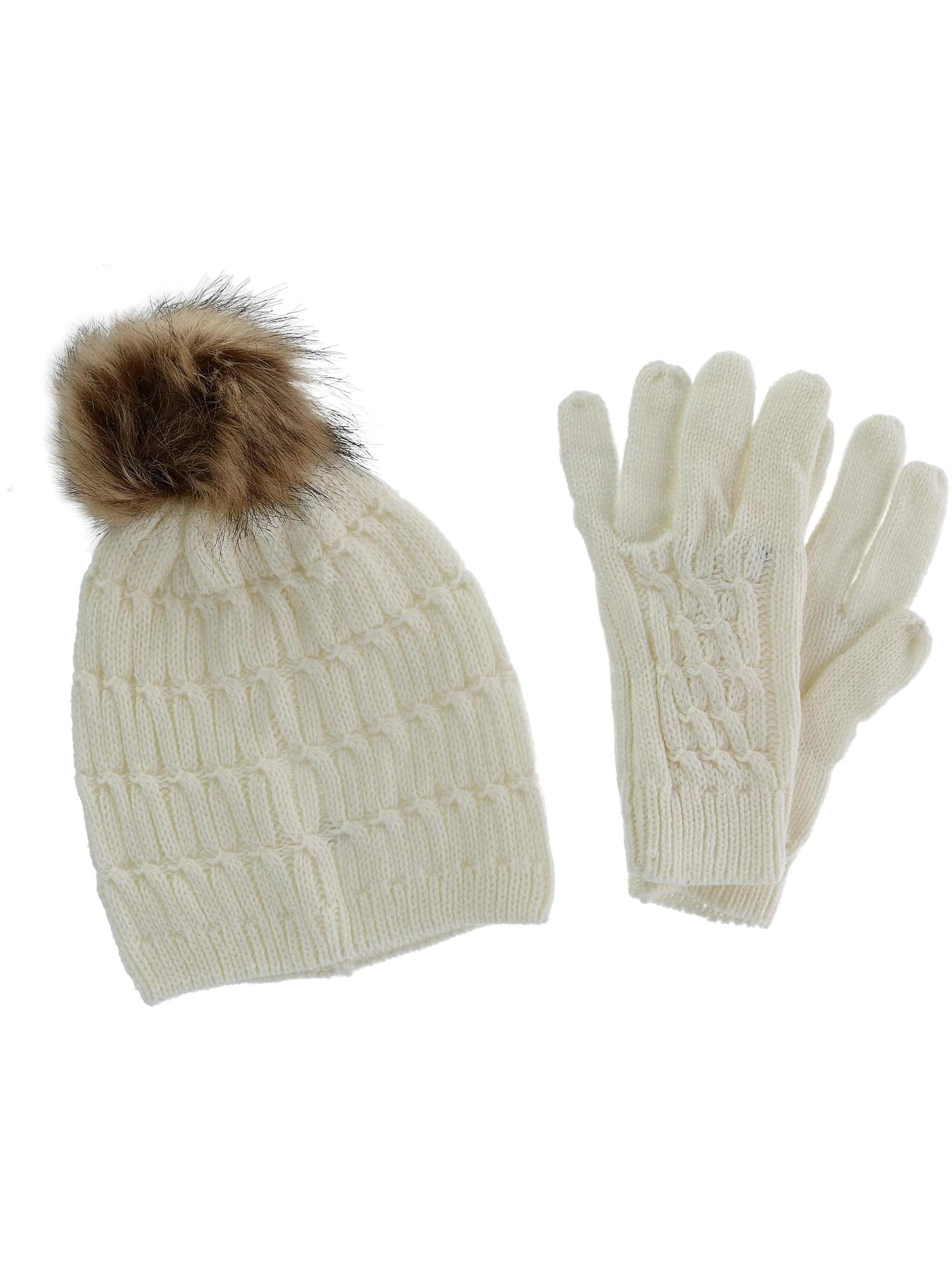 CTM Knit Beanie Hat with Pom and Matching Gloves Set (Women) - Walmart.com
