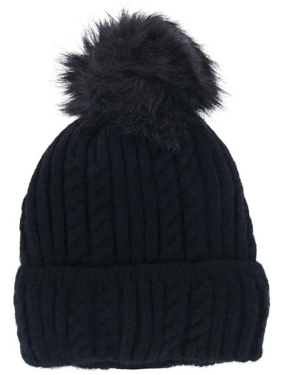 Time and Tru Women's Space Dye Pom Winter Beanie, Black Combo - Walmart.com