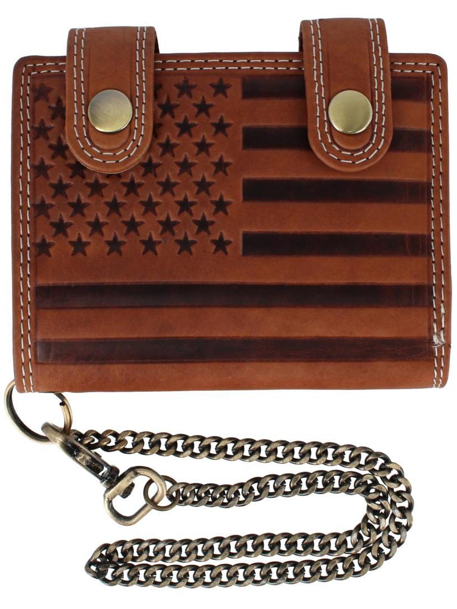 CTM Leather American Flag Bifold Chain Wallet with Snap Closure (Men ...