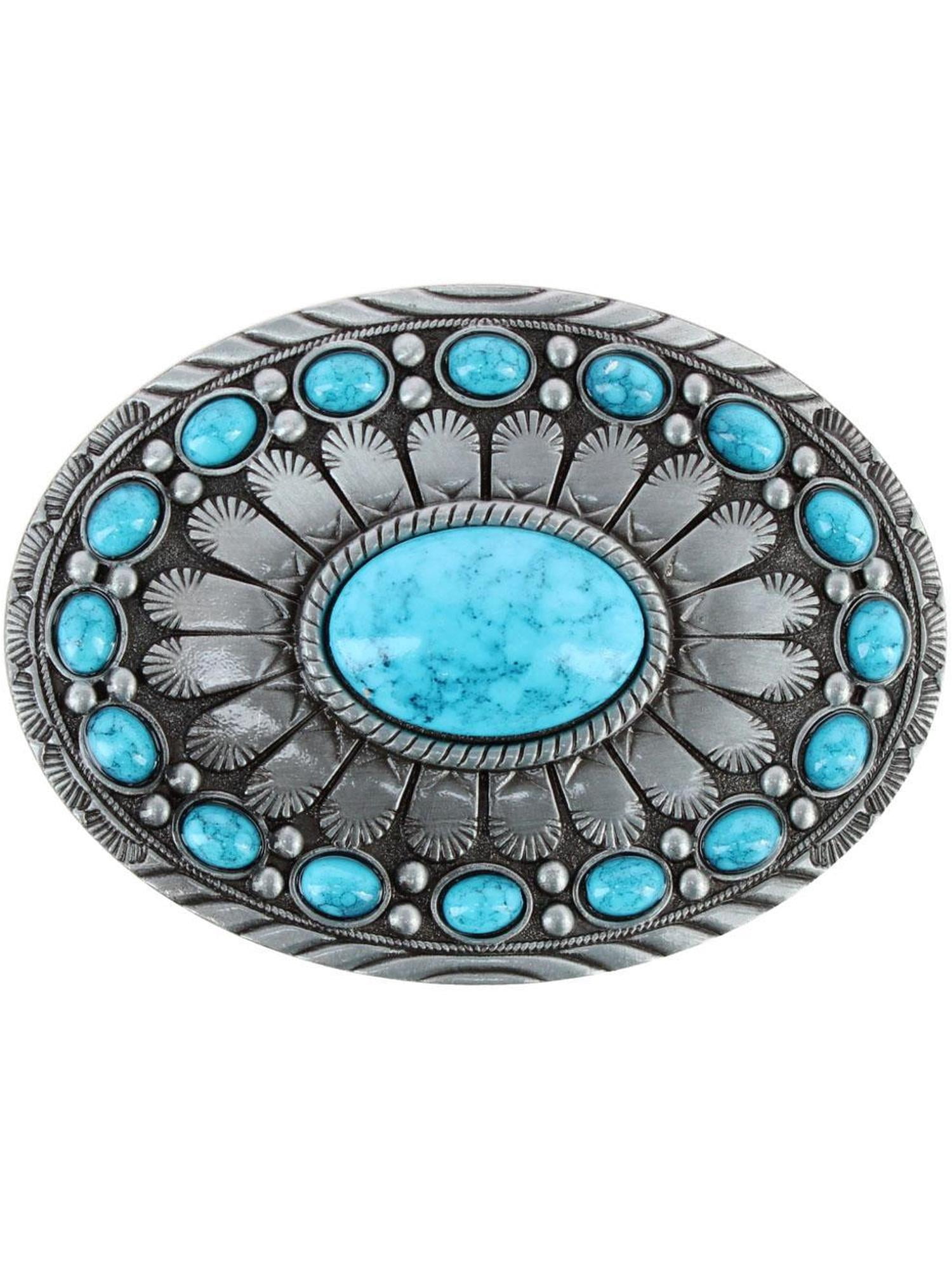 CTM Oval Silver Belt Buckle with Turquoise Detail (Women) - Walmart.com
