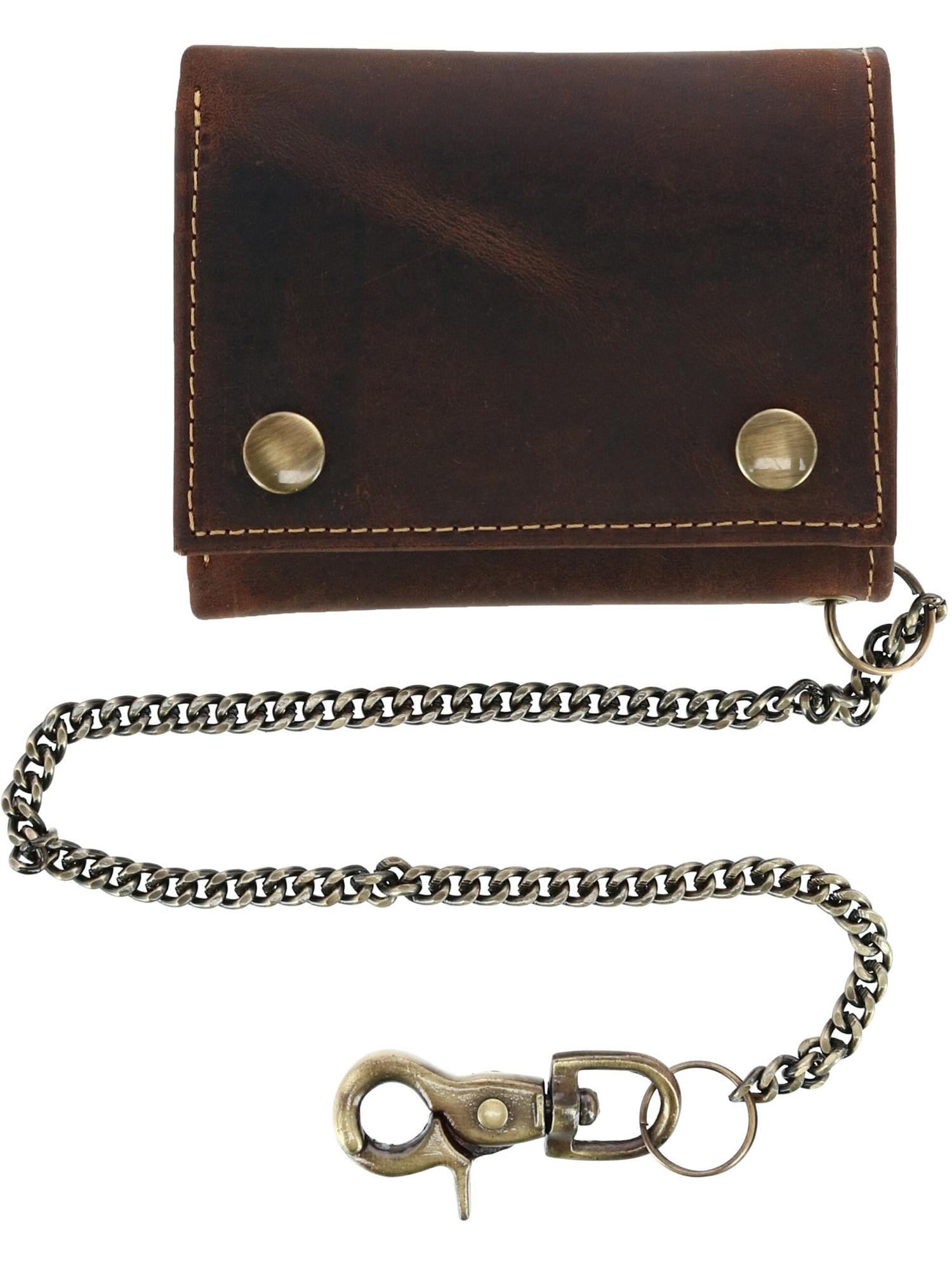 CTM Men's RFID Hunter Leather Chain Wallet, Distressed Finish, Multiple ...