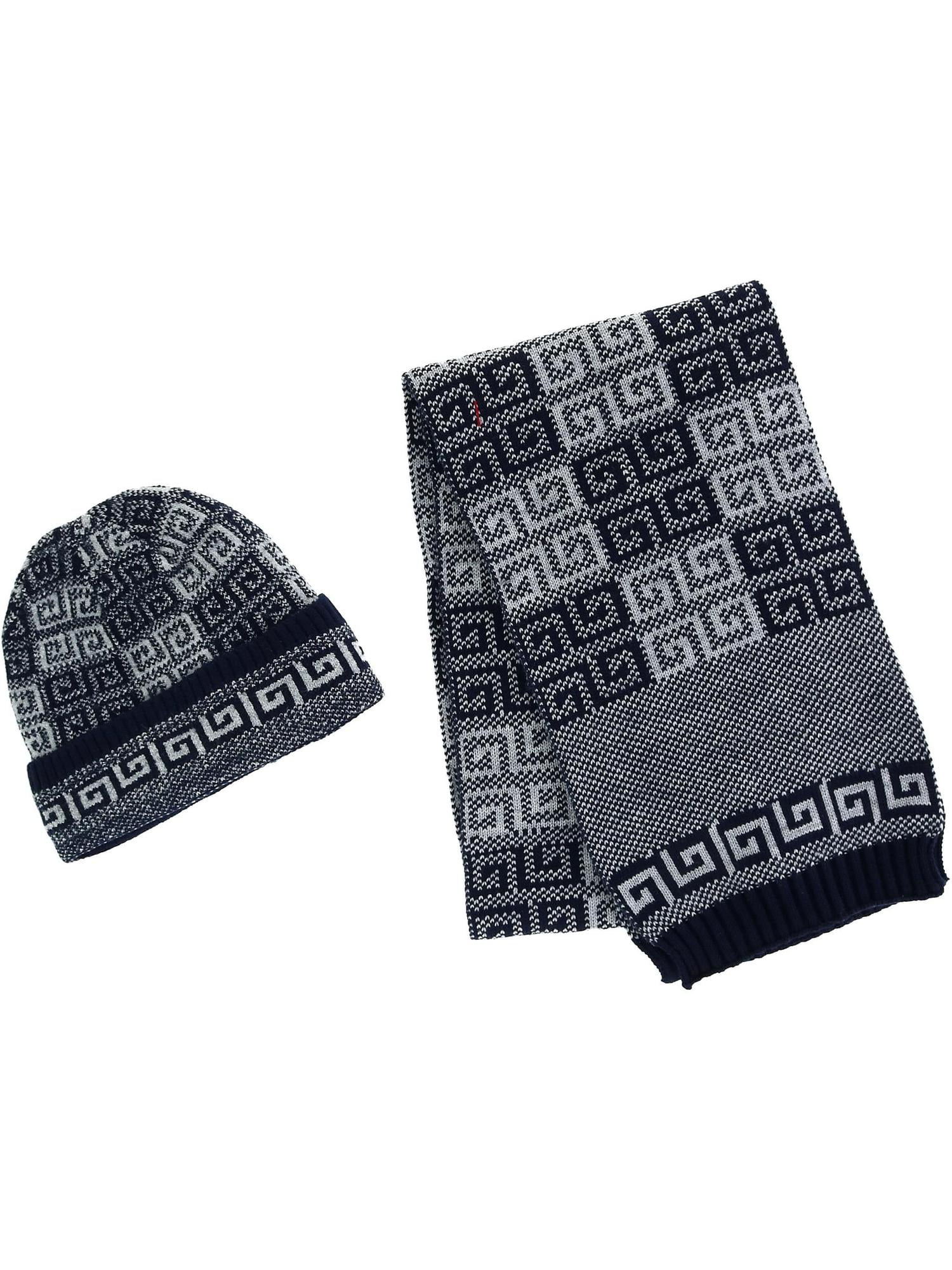 CTM Ribbed Knit Cuff Cap with Sherpa Lining and Matching Scarf Set (Men ...