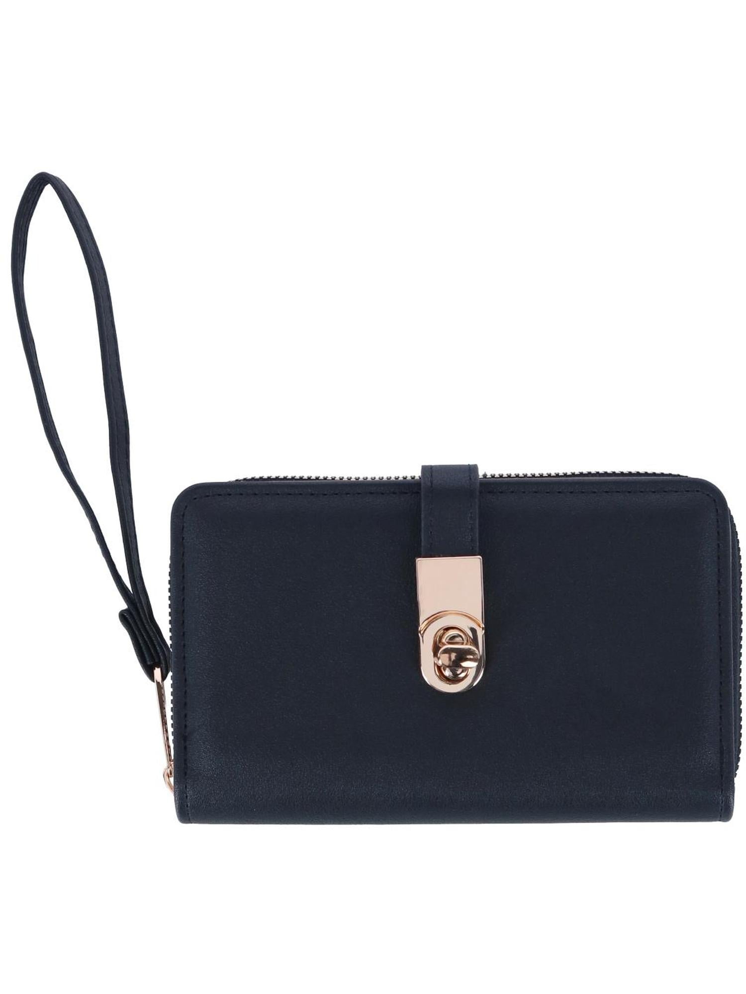 CTM Vegan Leather Twist Lock Flap Wallet Wristlet (Women) - Walmart.com