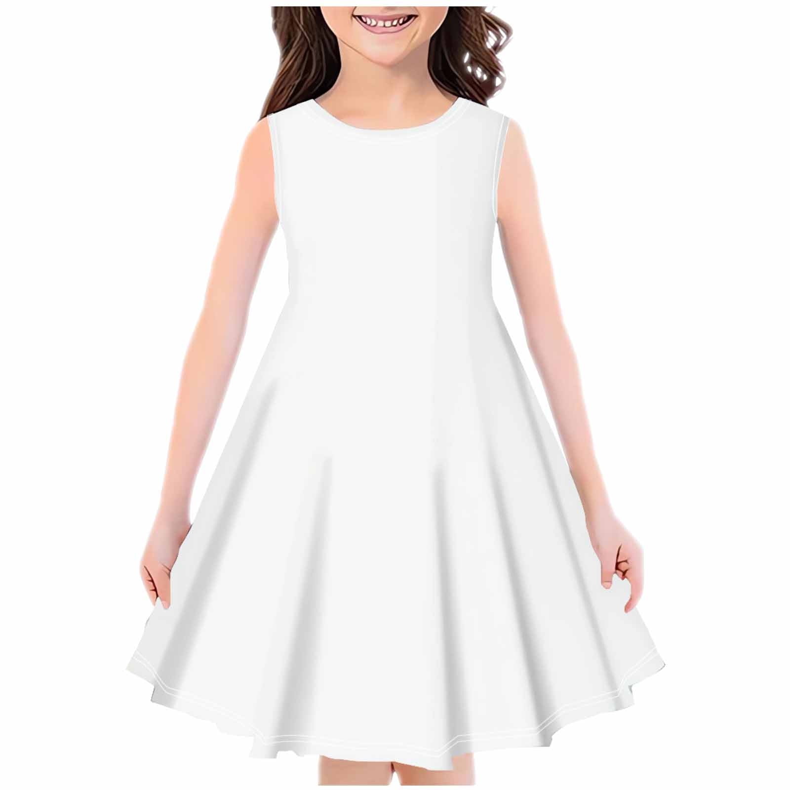 CTPDG Girls' Solid Color Fitted Dresses Sleeveless Round Neck Casual ...