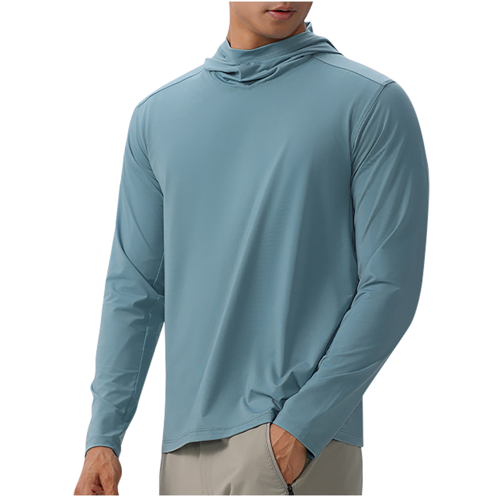 CTPDG Mens Athletic T-Shirts Lightweight Running Hooded Long Sleeve Sun ...