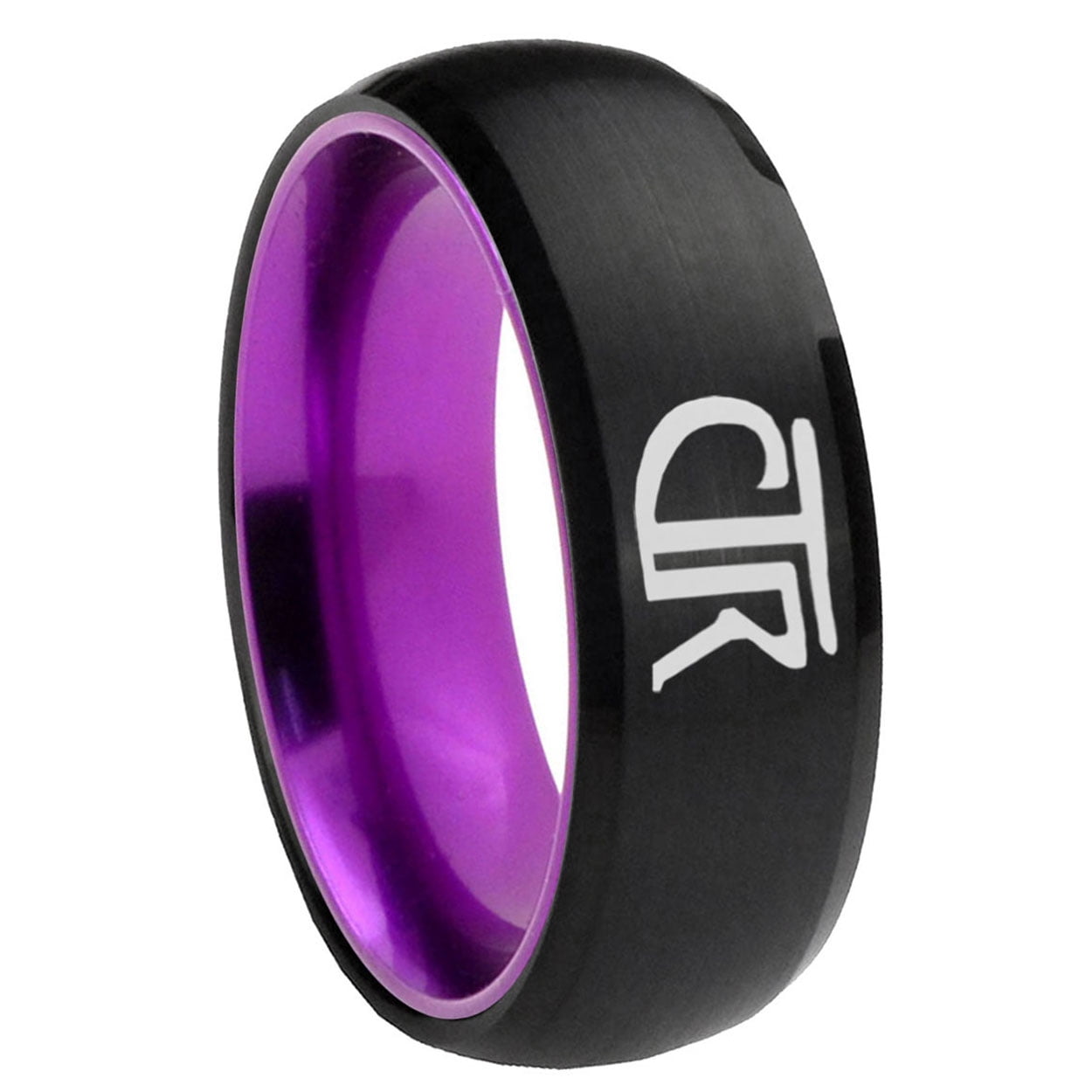 CTR 8MM Dome Black And Purple Tungsten Polished Engagement Ring ...