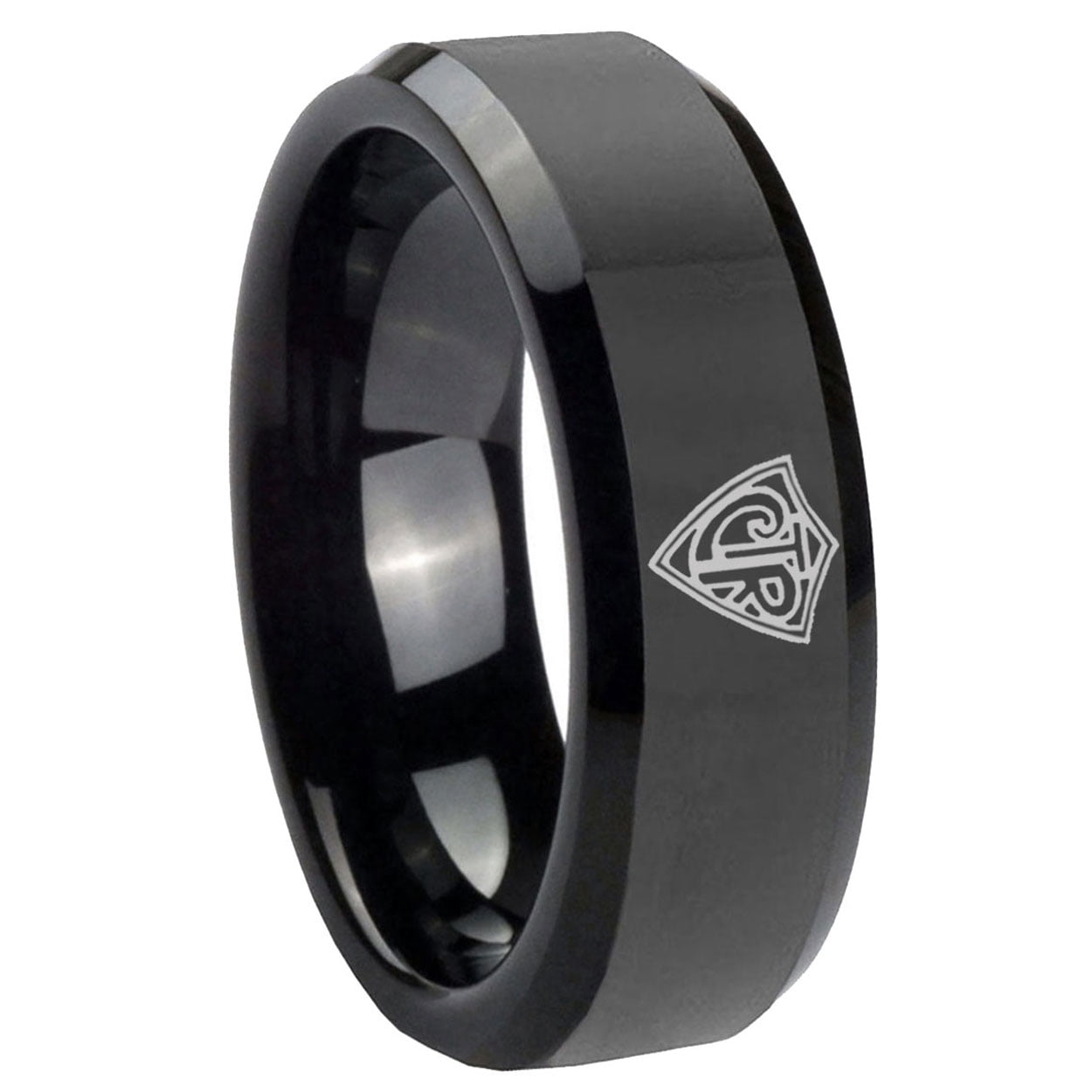 CTR Pattern 8MM Beveled Edge Polish Black Tungsten Men's Ring - Walmart.com