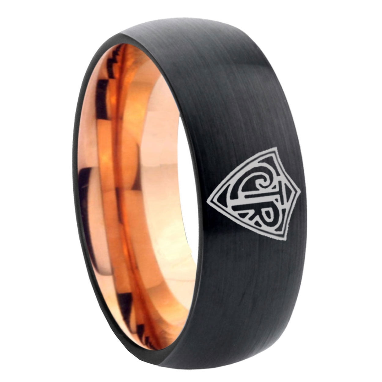 CTR Pattern 8MM Matte Dome Black And Rose Gold Tungsten Promised Ring ...