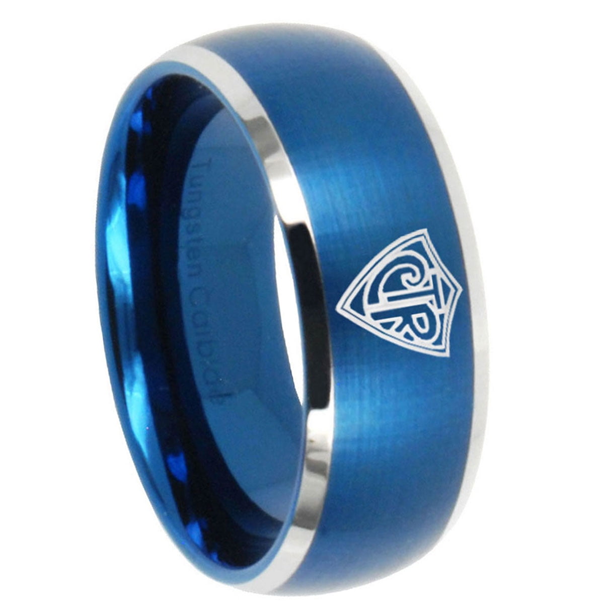 Tungsten CTR Pattern 8mm Blue Two Tone Dome Polished Edges Men's Ring ...
