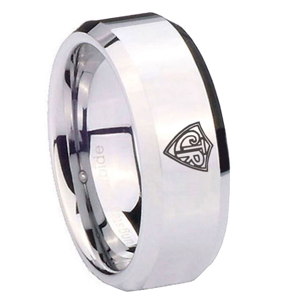 Tungsten CTR Pattern 8mm Gray Polished Beveled Edges Men's Ring ...