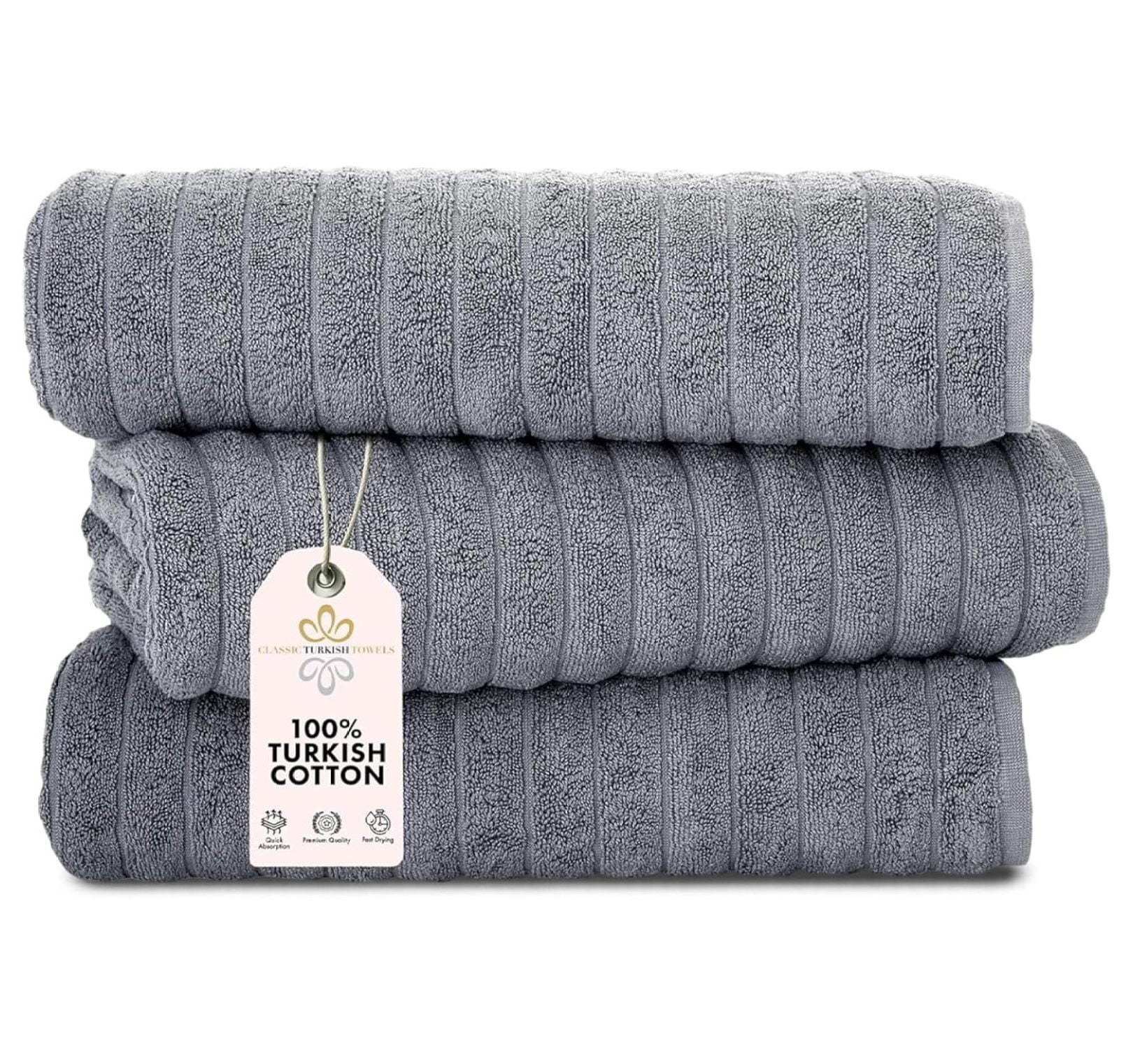 CTT - Luxury Jumbo Bath Sheet 3 Piece, 100% Turkish Cotton, Absorbent ...