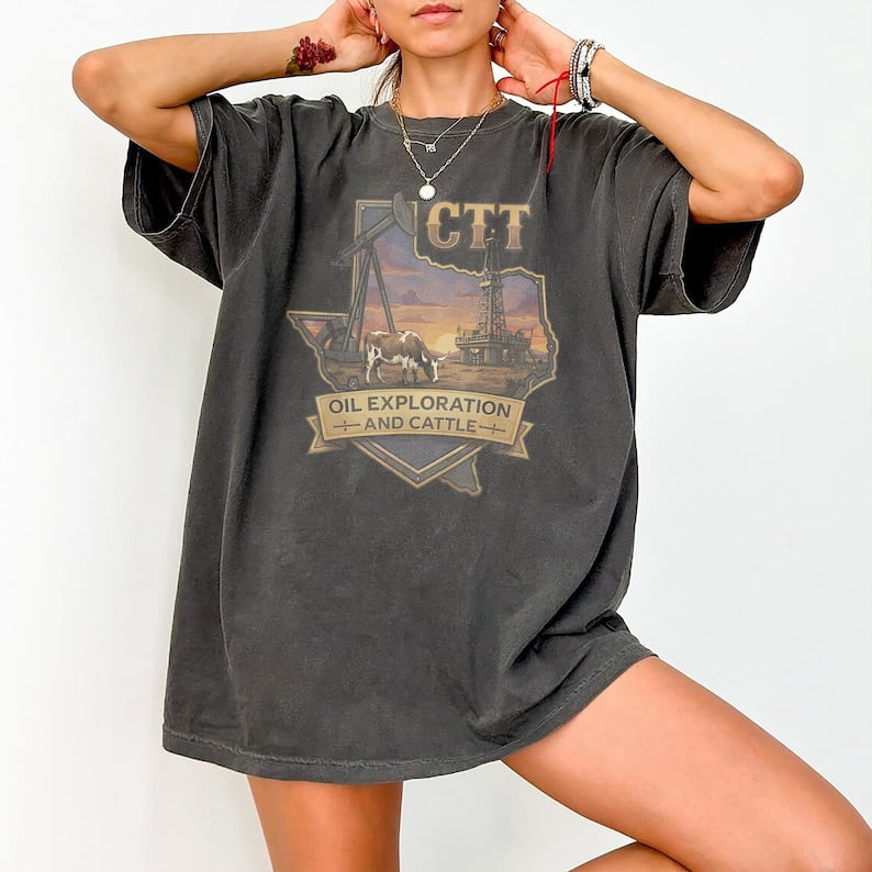 CTT Oil T-Shirt, Texas Oilfield Skyline and Cattle Graphic Design ...
