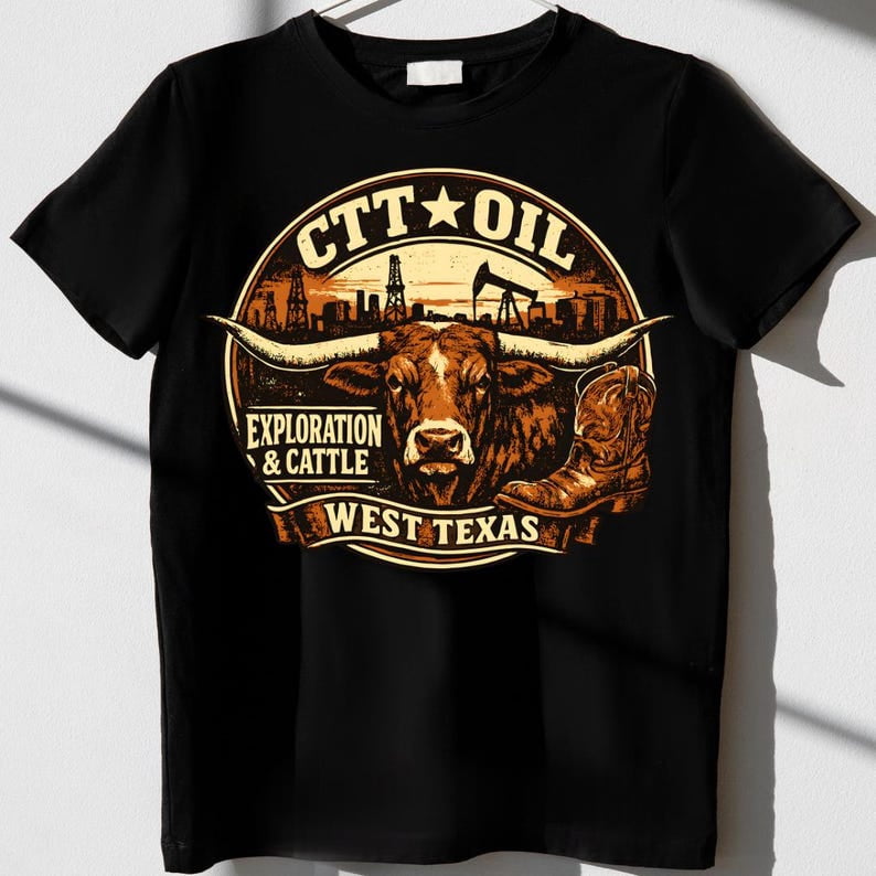 CTT Oil T-Shirt, West Texas Distressed Ranch Exploration Graphic Design ...