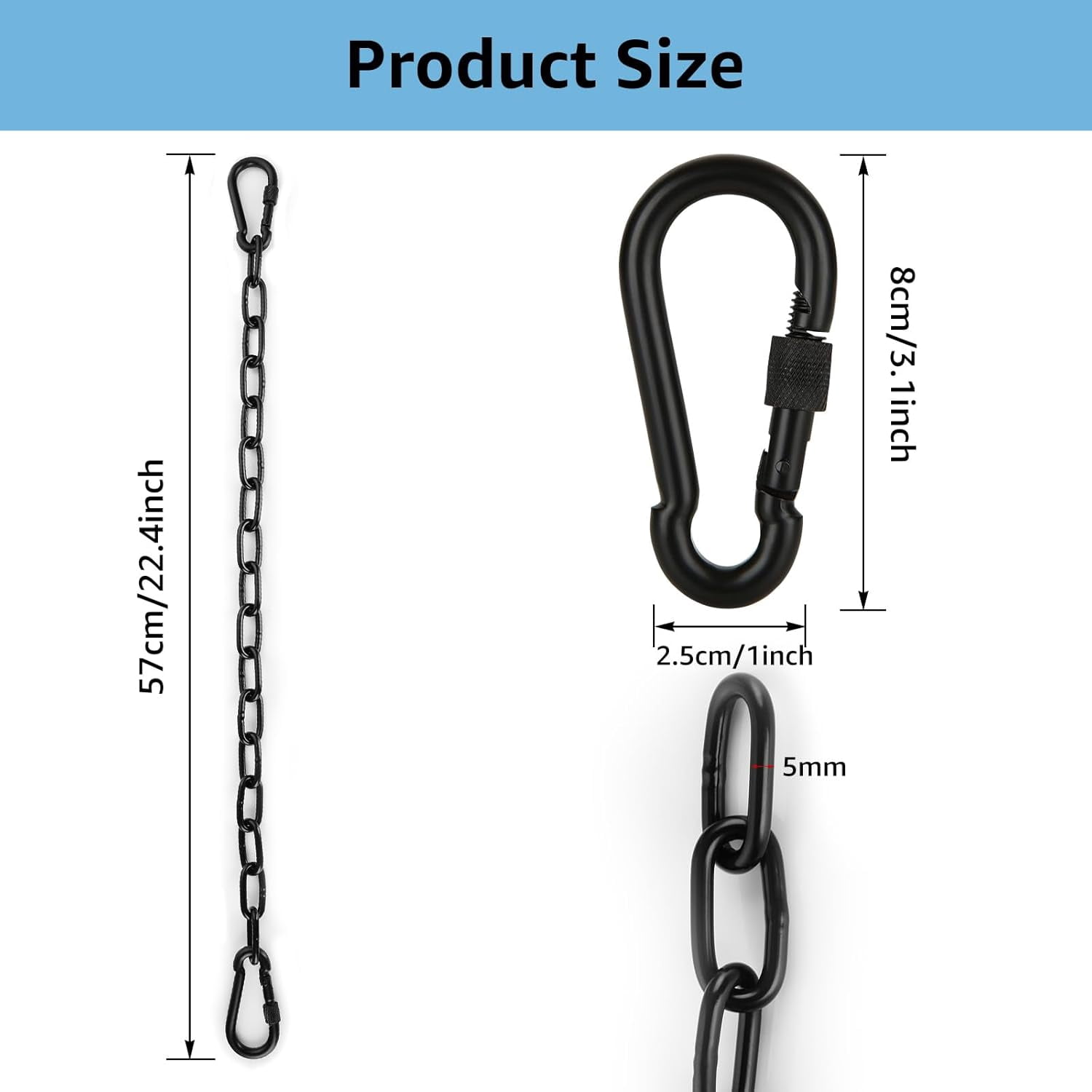 CTUVBIN 2 Pack Hanging Swing Chain with 4 Carabiners 440LB Capacity ...