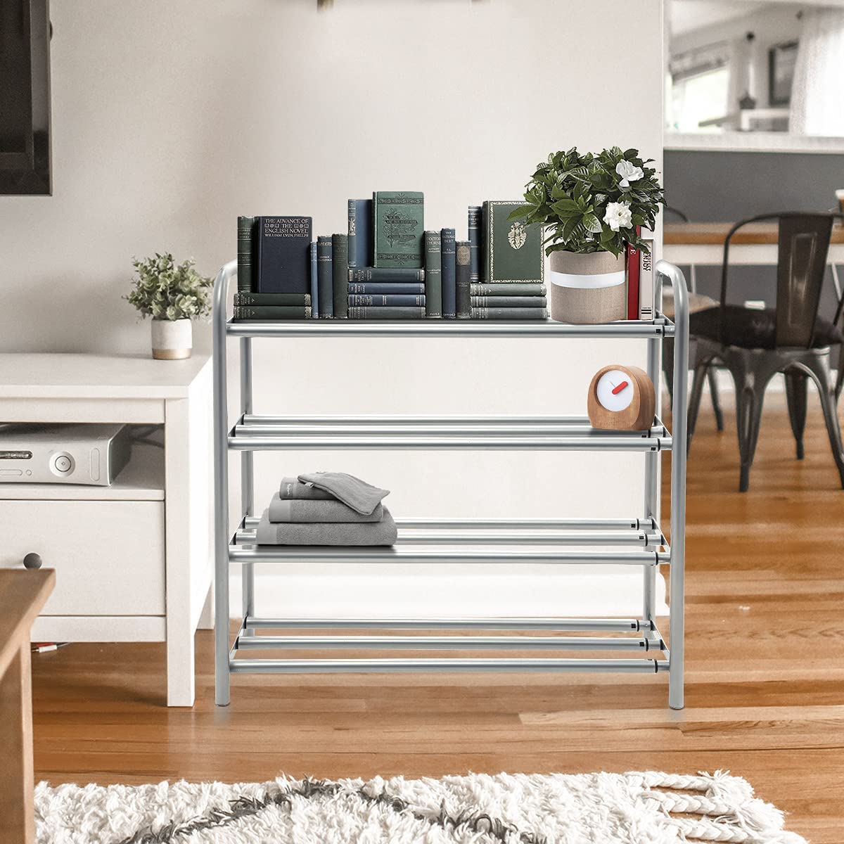 CTUVBIN 4 Tier Extendable Shoe Rack Organizer Heavy Duty Metal Shelf ...