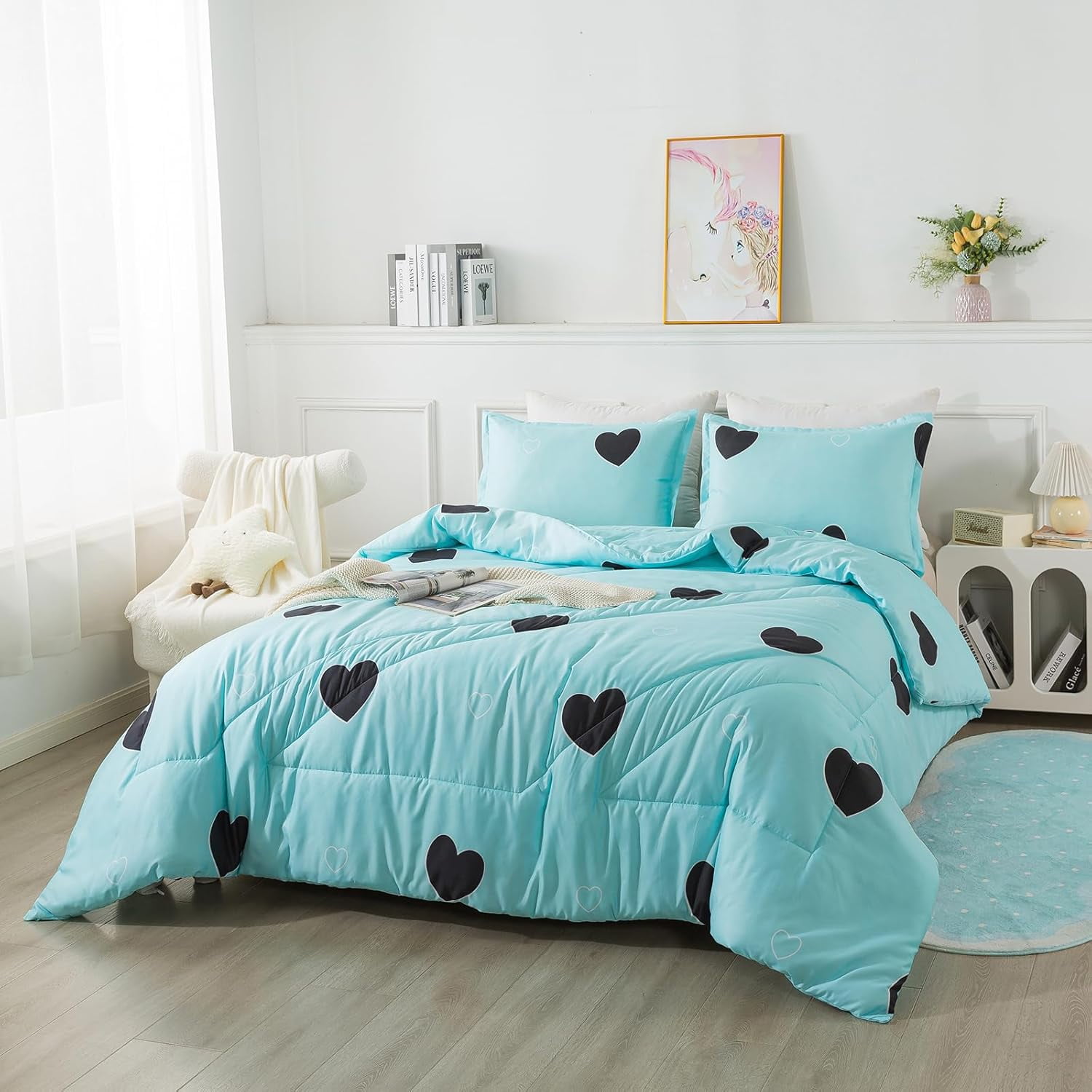 CTUVBIN Caressma Love Pattern Girls Pink Comforter Set Queen Size Blush ...