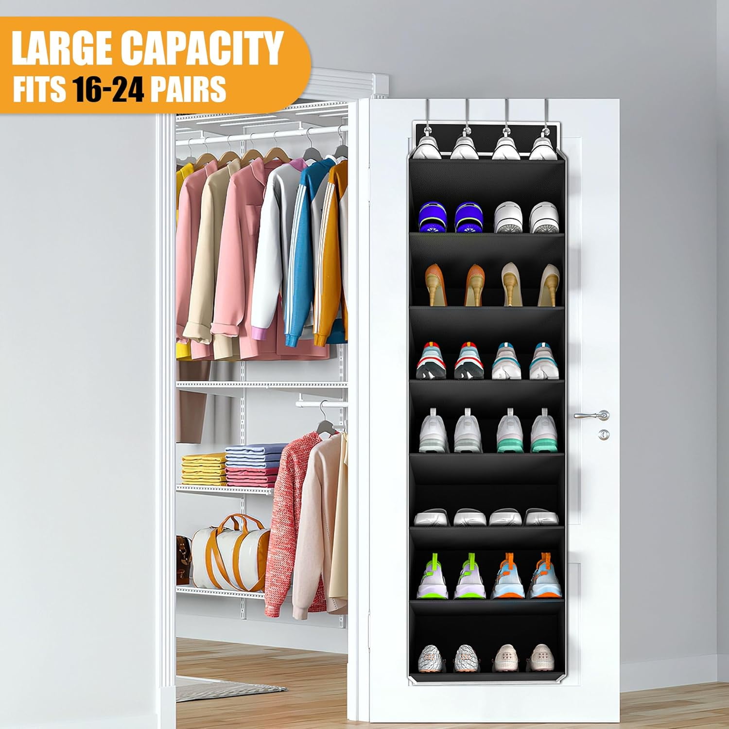 CTUVBIN Over The Door Shoe Organizer Storage Fit 16-24 Pairs Hanging ...
