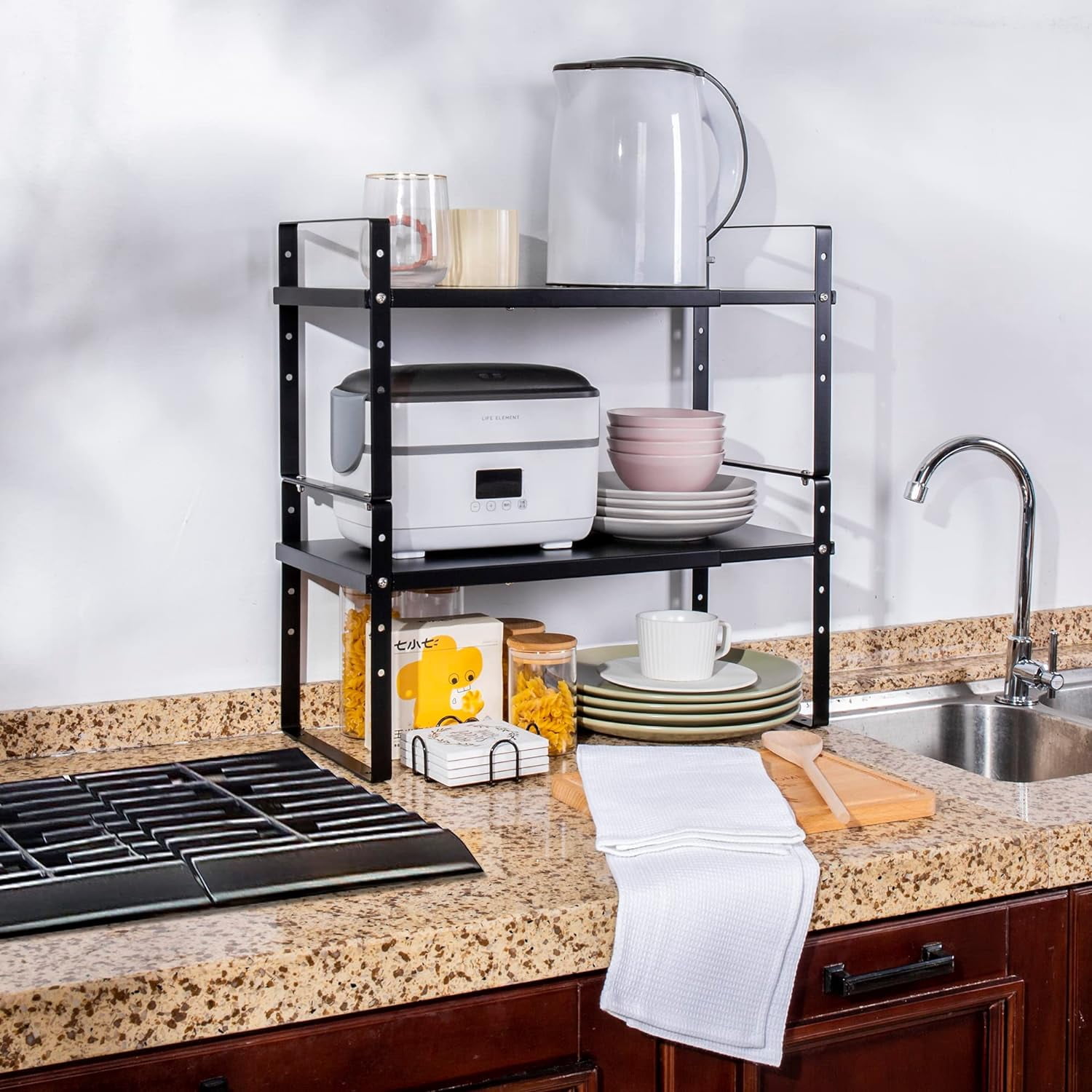 CTUVBIN Expandable Cabinet Shelf Organizer Rack Stackable Kitchen ...