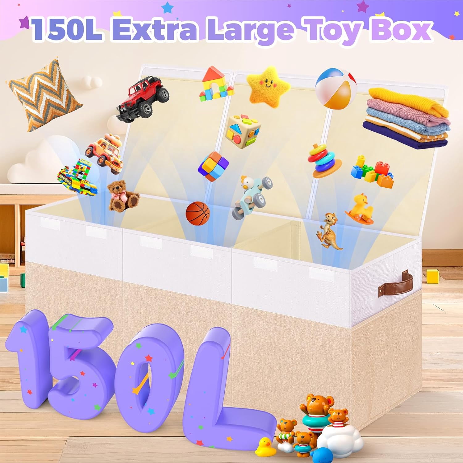 CTUVBIN Extra Large Toy Storage Box with Lid Collapsible Sturdy Toys ...