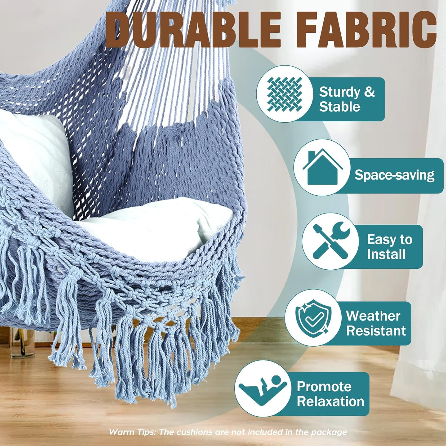 CTUVBIN Hammock Chair Super Large Soft-Spun Rope Weaving Hanging Chair ...