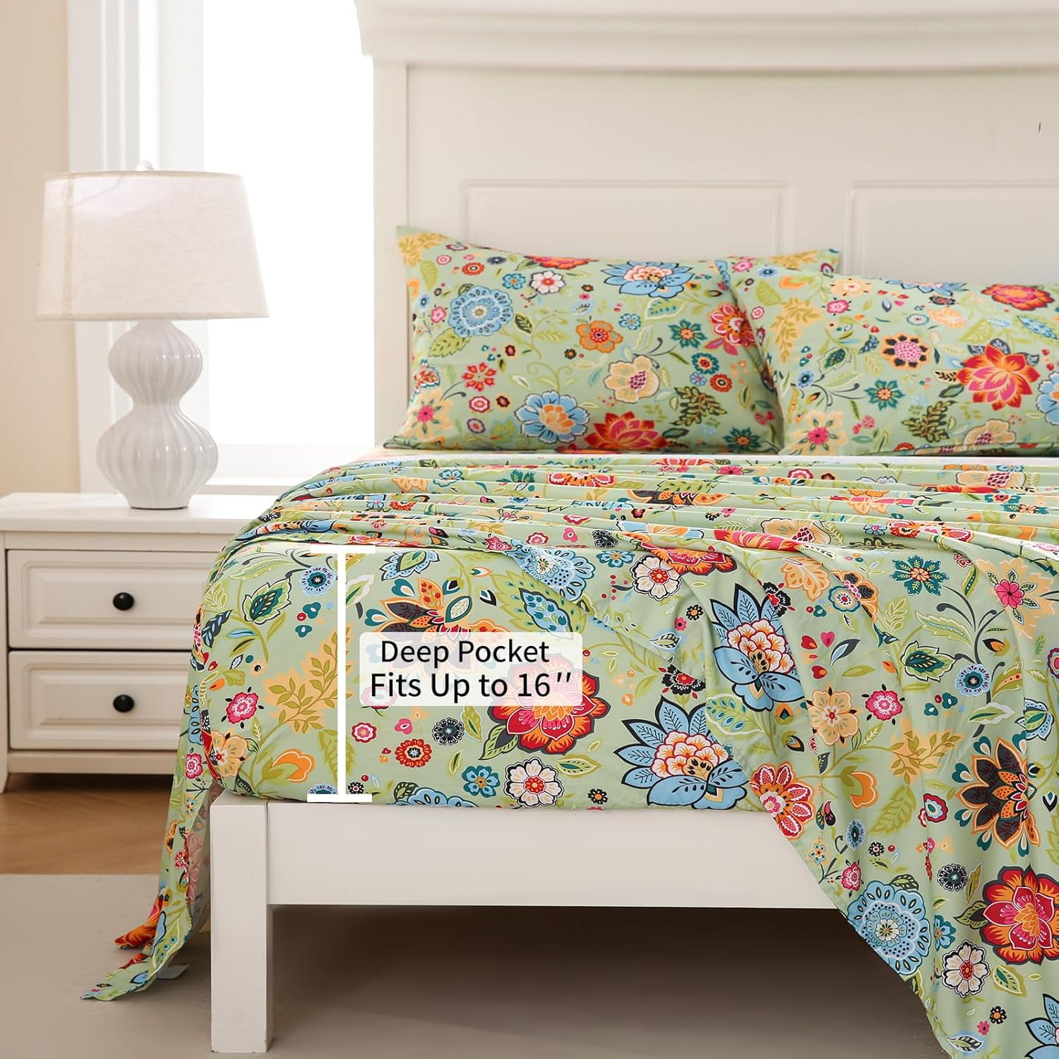 CTUVBIN MEISHANG Queen Sheet Set - Floral Sheets Deep Pocket Ultra Soft ...