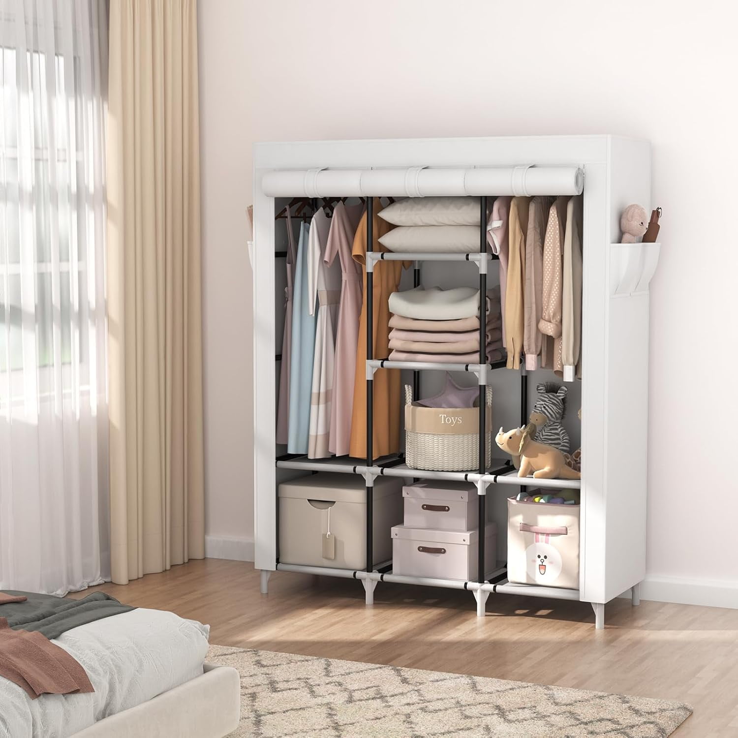 CTUVBIN Portable Closet Wardrobe for Hanging Clothes with 2 Hanging ...