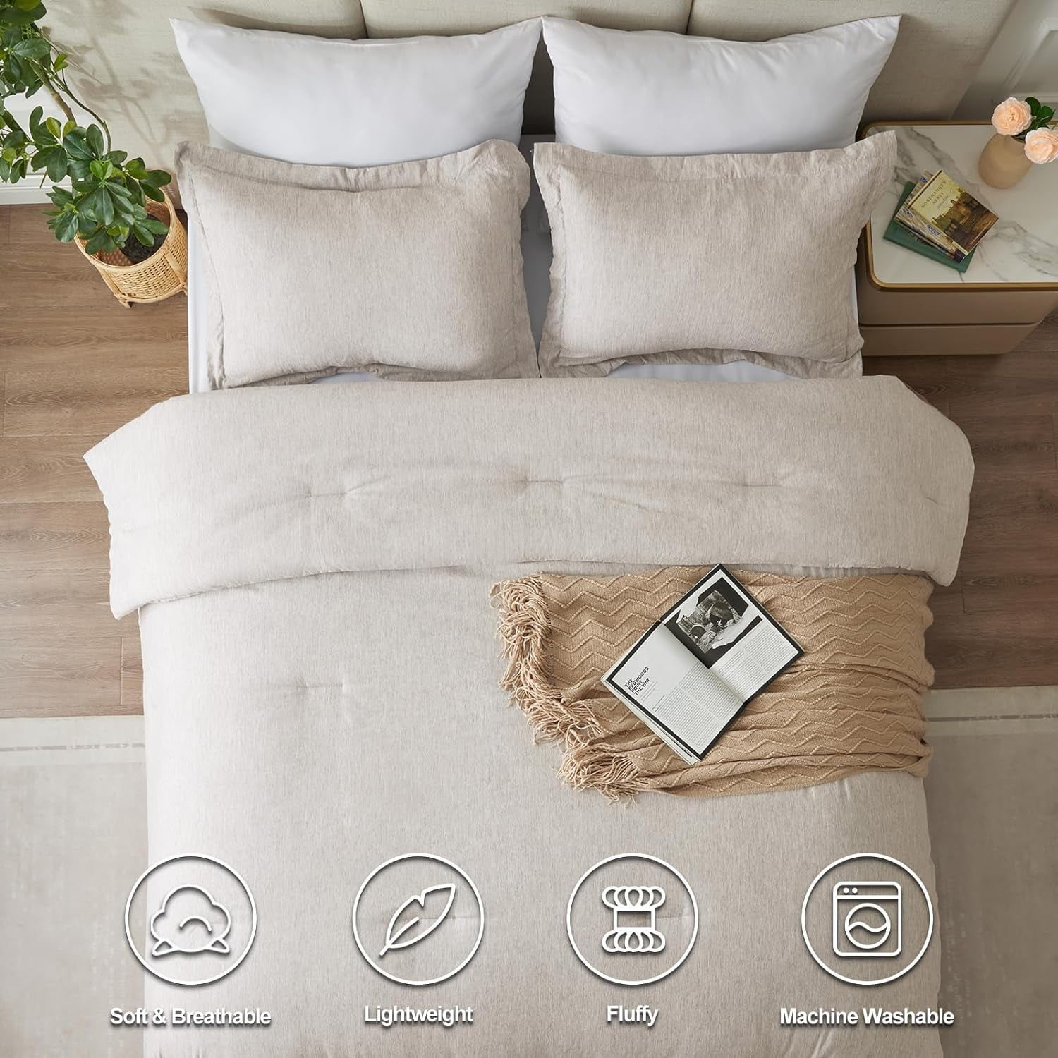 CTUVBIN Queen Comforter Set - 3 Pieces Light Grey Soft Cationic Dyeing ...