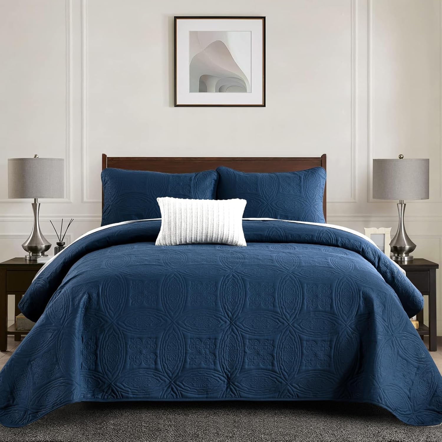 CTUVBIN Quilt Queen Size Bedding Set Black Bedspreads Embossed Diamond ...
