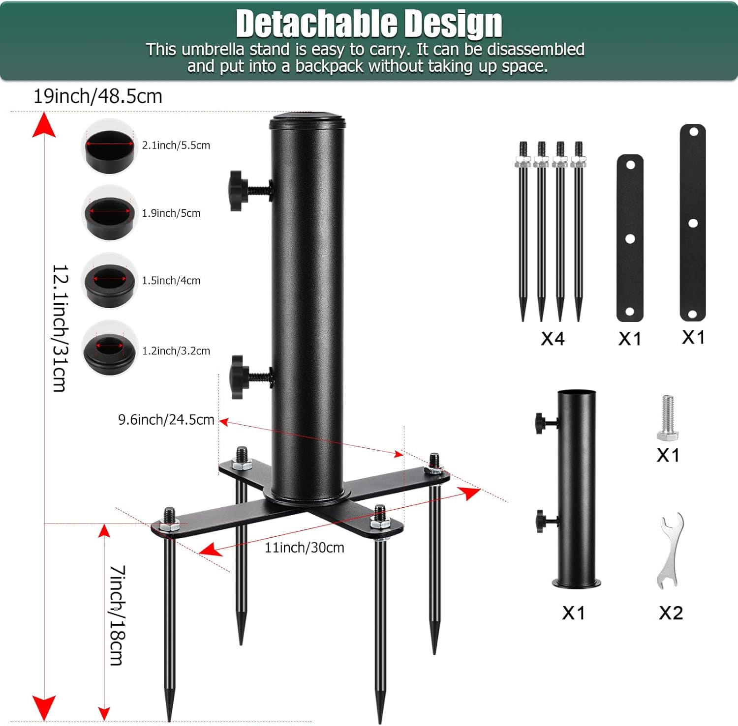 CTUVBIN Removable Inground Stand with 4 Spike Metal Grass Ground Stake ...