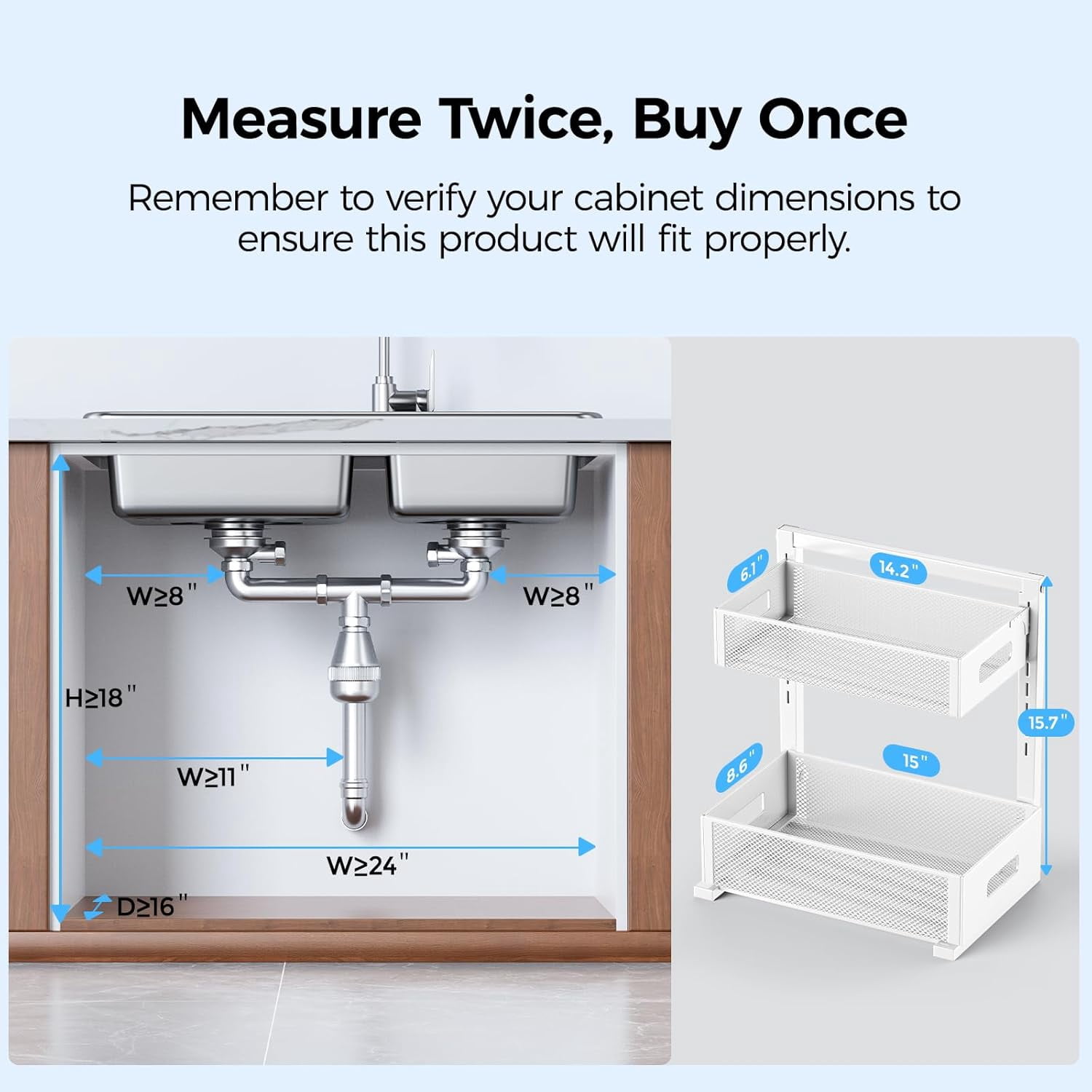 CTUVBIN Under Sink Organizer 2 Tier Adjustable Under Sink Organizers ...