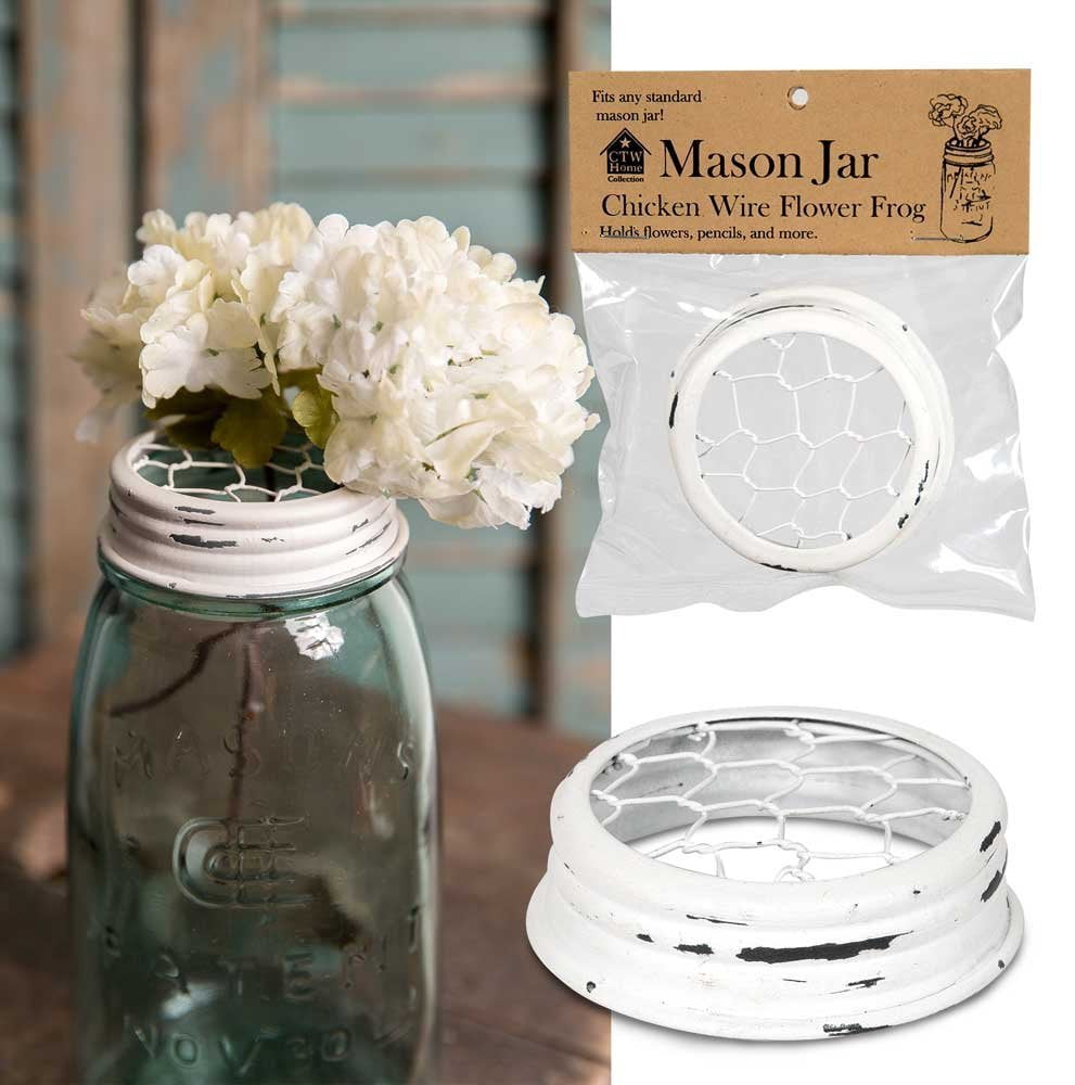 CTW Home Collection Mason Jar Chicken Wire Flower Frog Lid - White ...