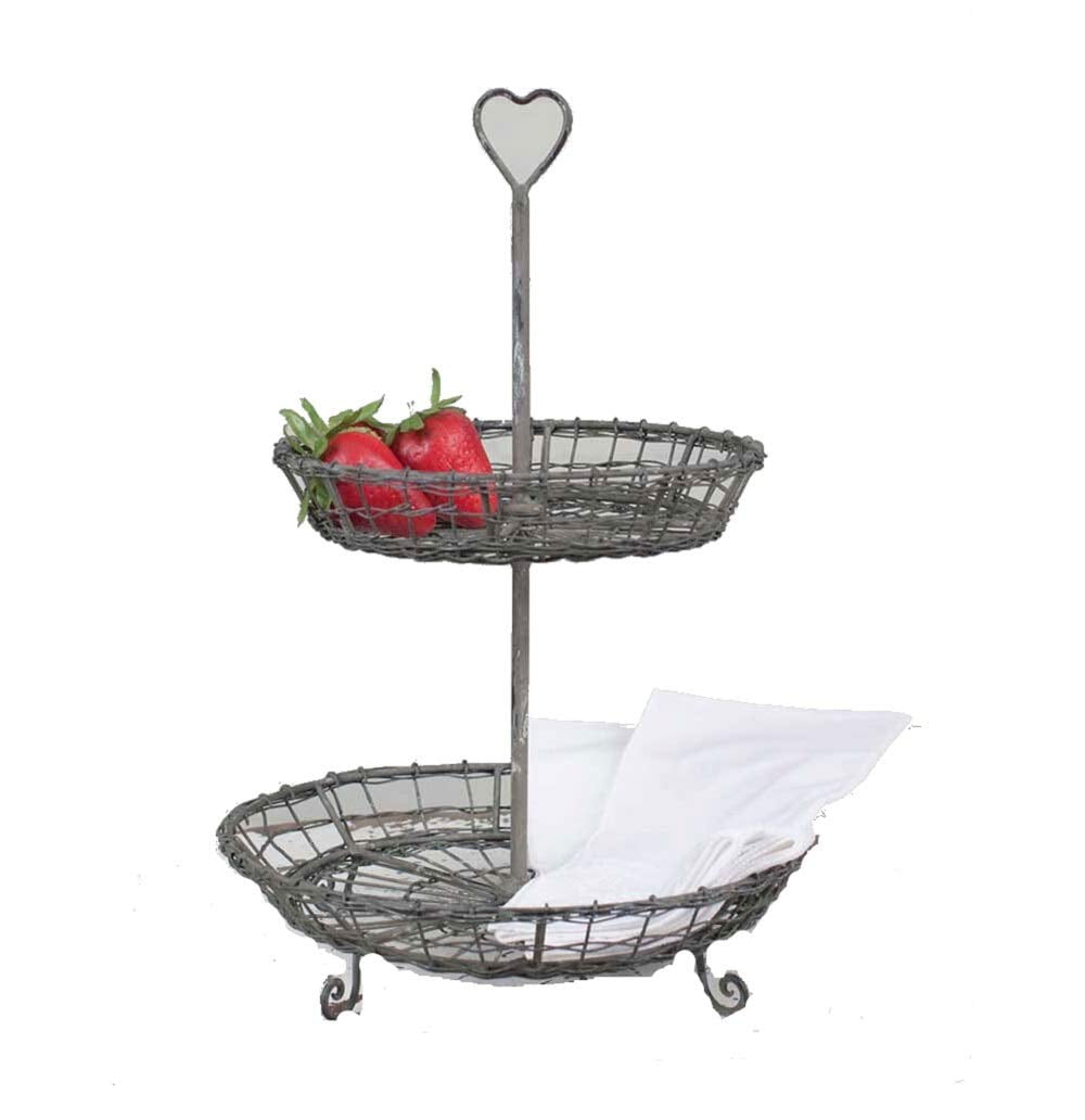 CTW 460190 Metal Heart 2 Tiered Galvanized Serving Stand Platter for Appetizers Dessert Cupcakes ...
