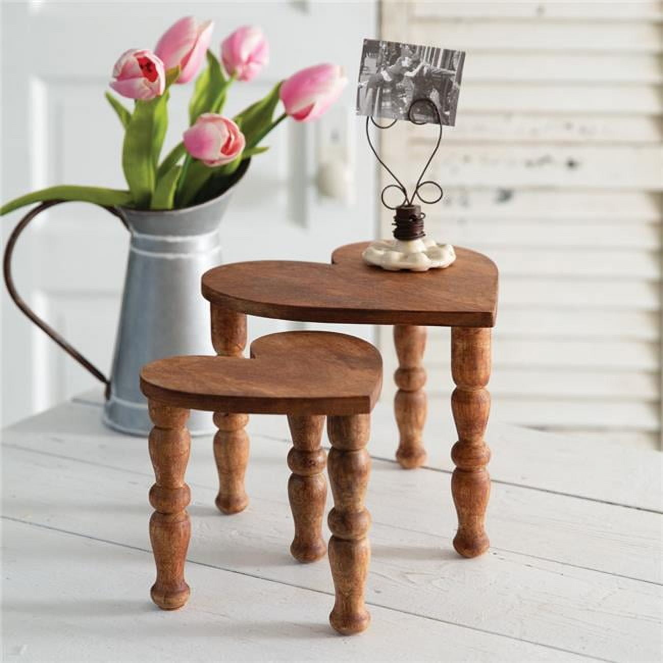 CTW Home Collection 371003 Tabletop Heart Stools - Natural - Set of 2 ...