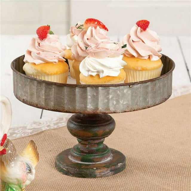 CTW Home Scalloped Galvanized Metal and Wood Stand-Vintage Farmhouse ...