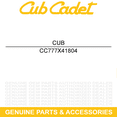 CUB CADET 777X41804 Label Lens TDE SWE SW Pro Pro HP HD H 945 933 930 ...