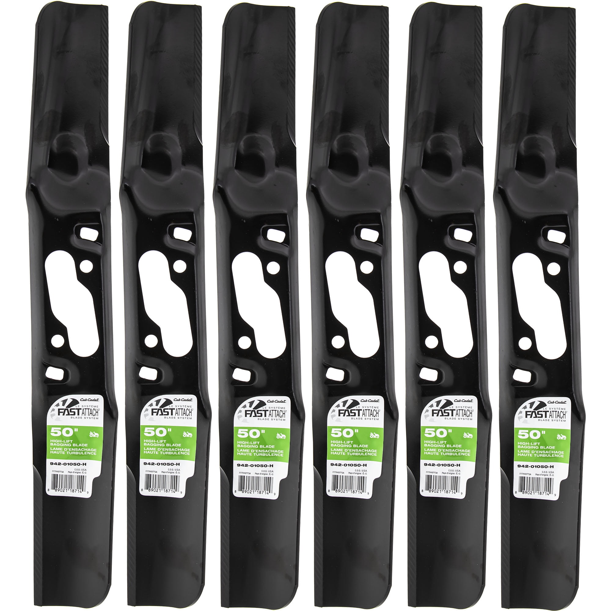 CUB CADET 942-01050-H High Lift FastAttach Blades 6 Pack 50" XT2 Enduro ...