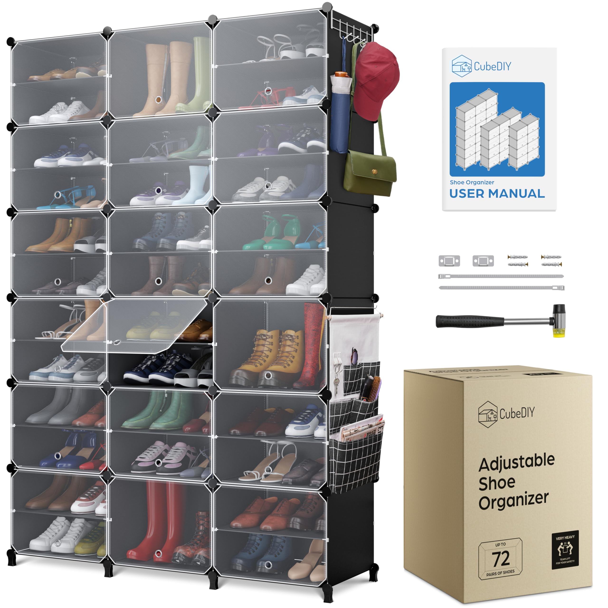 CUBEDIY Shoe Organizer Cabinet Up to 72 Pairs, Shoe Closet-Covered Shoe ...