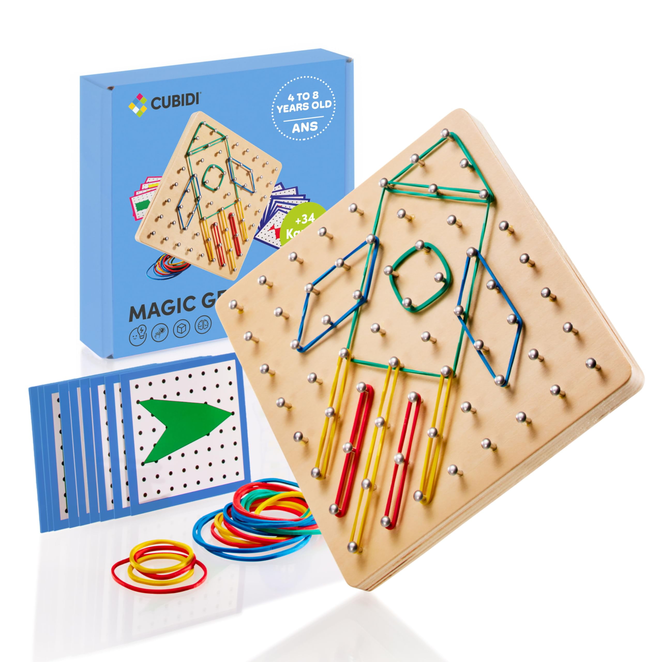 CUBIDI Wooden Geoboards with Rubber Bands , Montessori Toys for 4+ Year ...