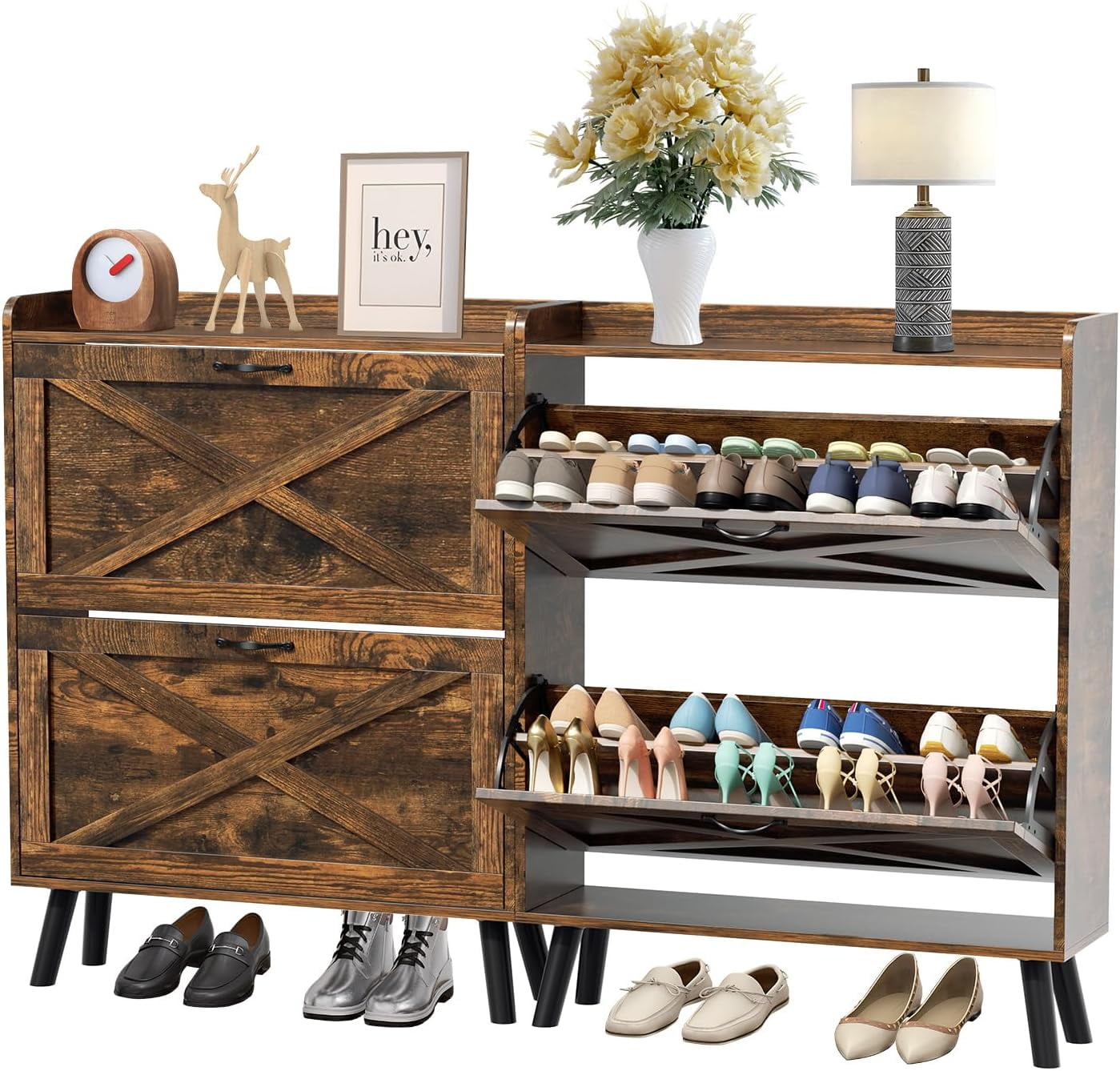 CUBOJNU Shoe Storage Cabinet with 2 Flip Drawers Freestanding Shoe for ...