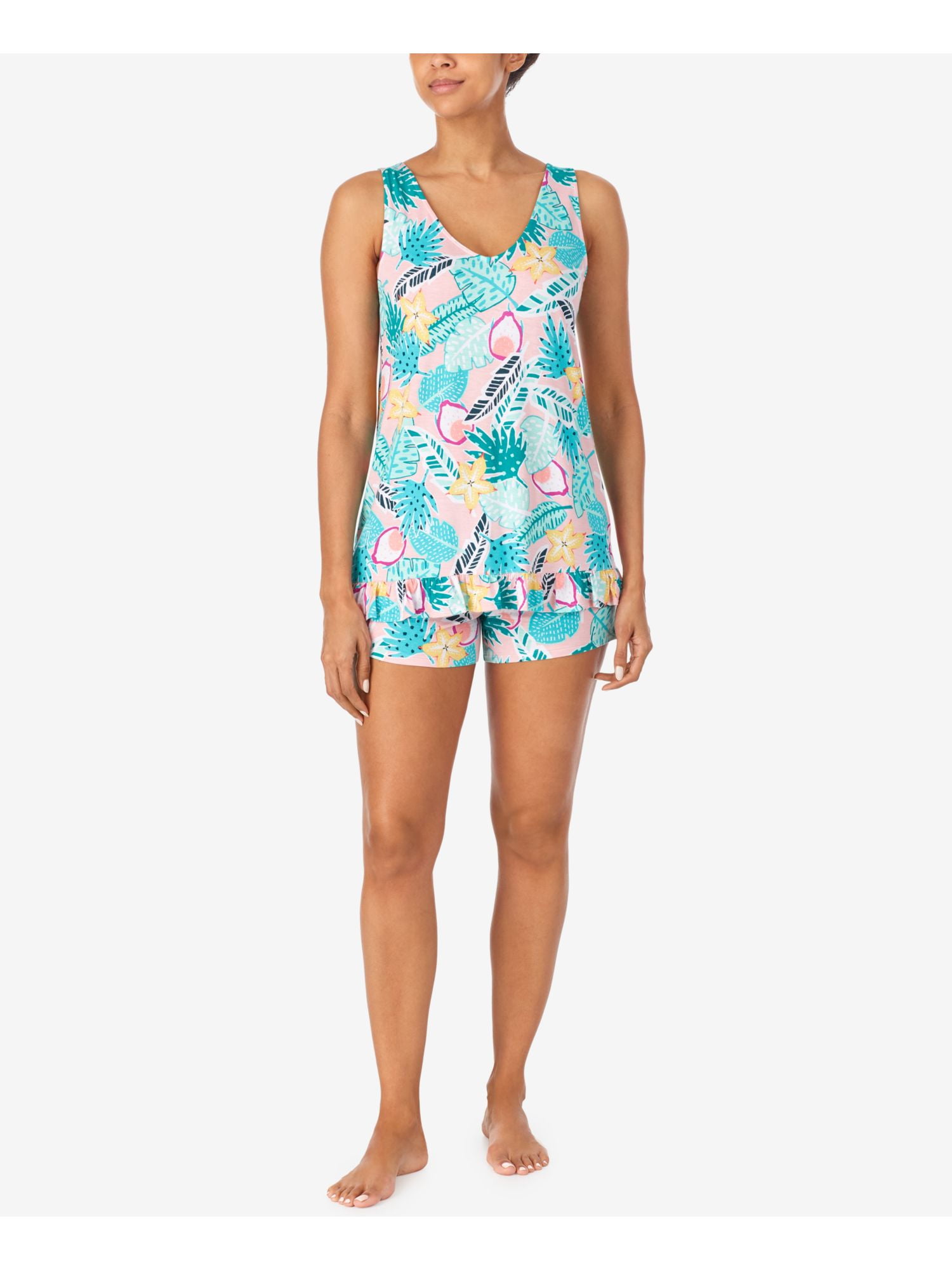 CUDDL DUDS Sets Turquoise Elastic Band Printed Sleeveless V Neck Tank ...