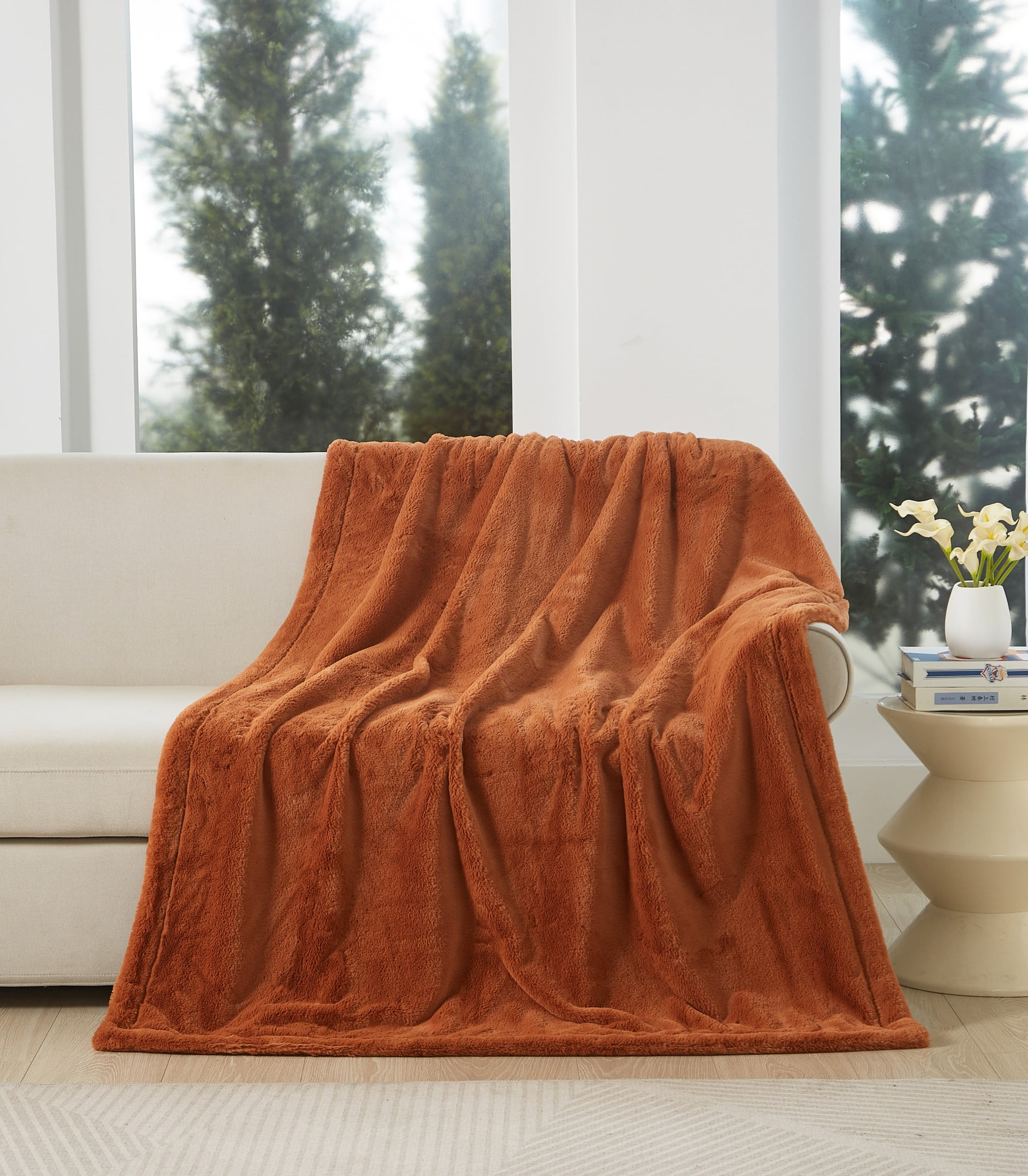 Cozy Haven Oversized Faux Fur Throw Blanket, Copper, 50" x 72 ...