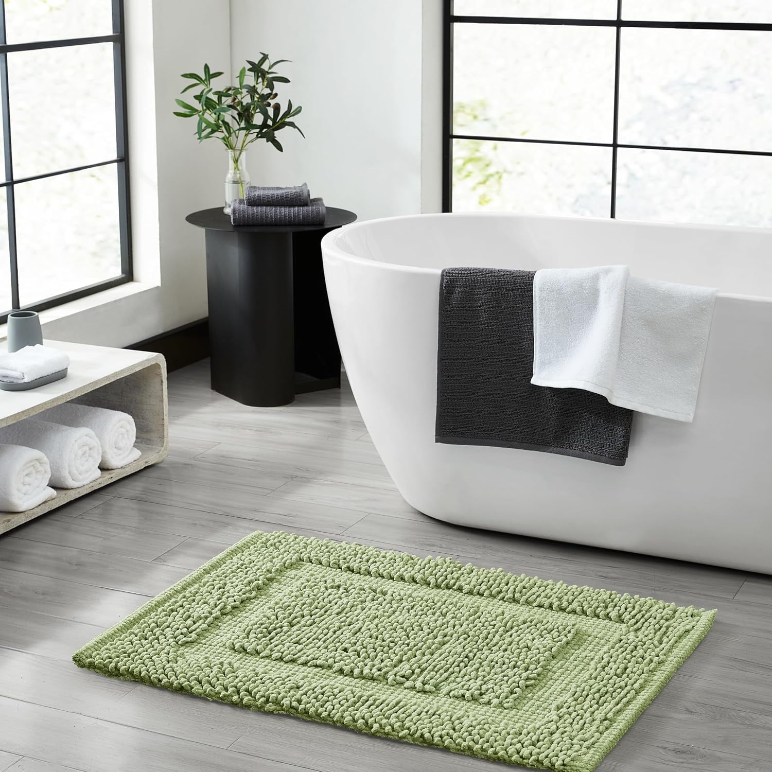 CUDUCA-100% Chenille Cotton Skid Resistant Plush Bath Mat - 20"x32 ...