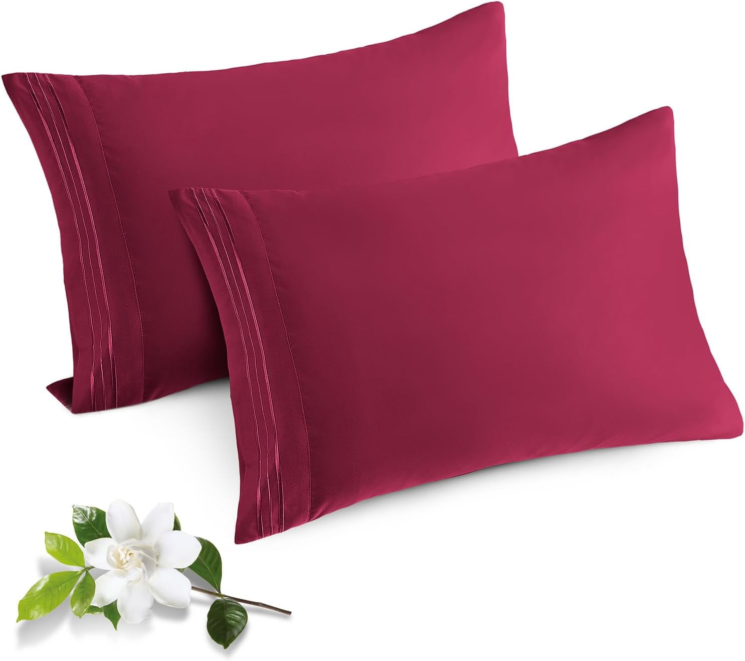 CUDUCA-2 Pack Microfiber Pillowcases King Size Burgundy Red Bed Pillow ...