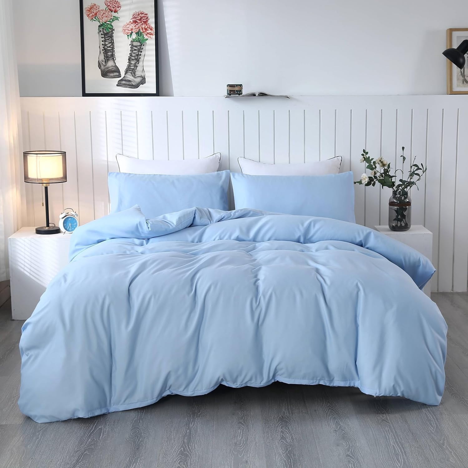 CUDUCA-3PCS Light Blue Duvet Cover Full Set, 1 Duvet Cover and 2 ...