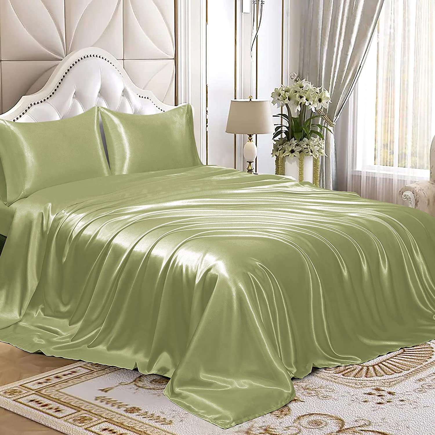 CUDUCA-4pcs Satin Sheets Set Luxury Silky Satin Bedding Set with Deep ...