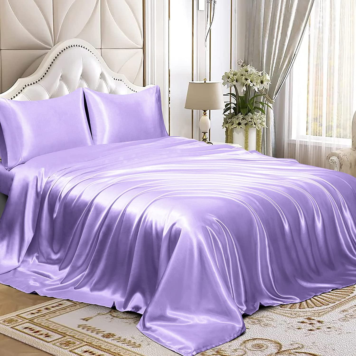CUDUCA-4pcs Satin Sheets Set Luxury Silky Satin Bedding Set with Deep ...