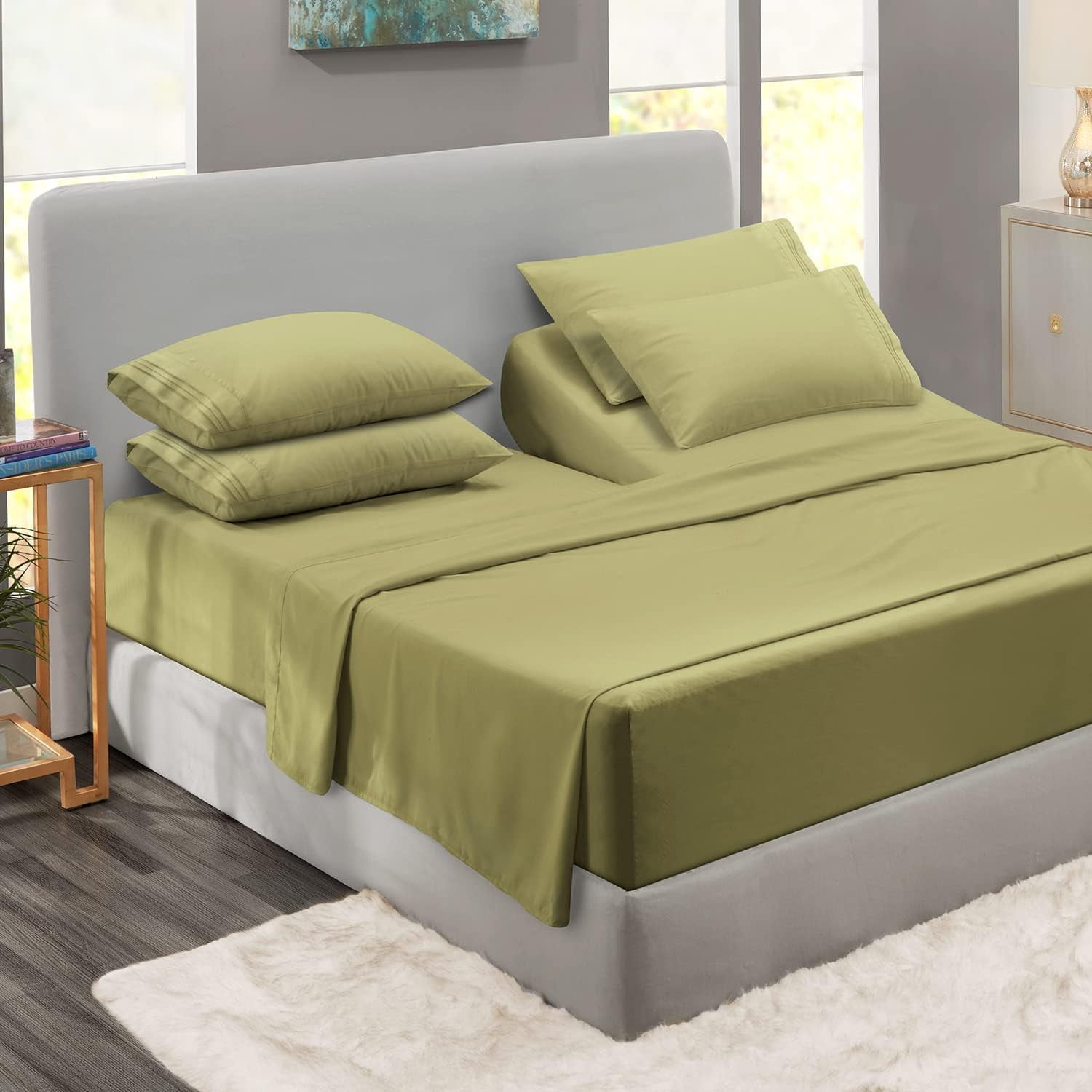 CUDUCA-Flex Top King Sheets, 6 Piece Set - Hotel Luxury Sheets for Top Split King Bed, Super ...