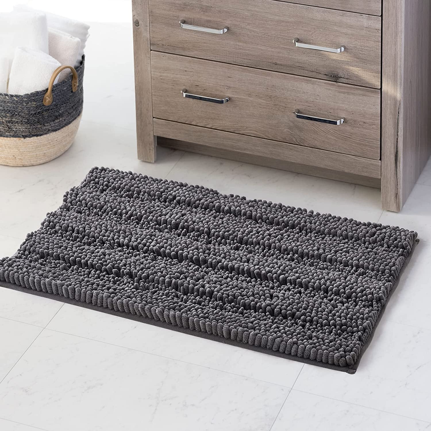 CUDUCA-Gray Bathroom Rugs - Non Slip Water Absorbent Washable Anti-Skid ...